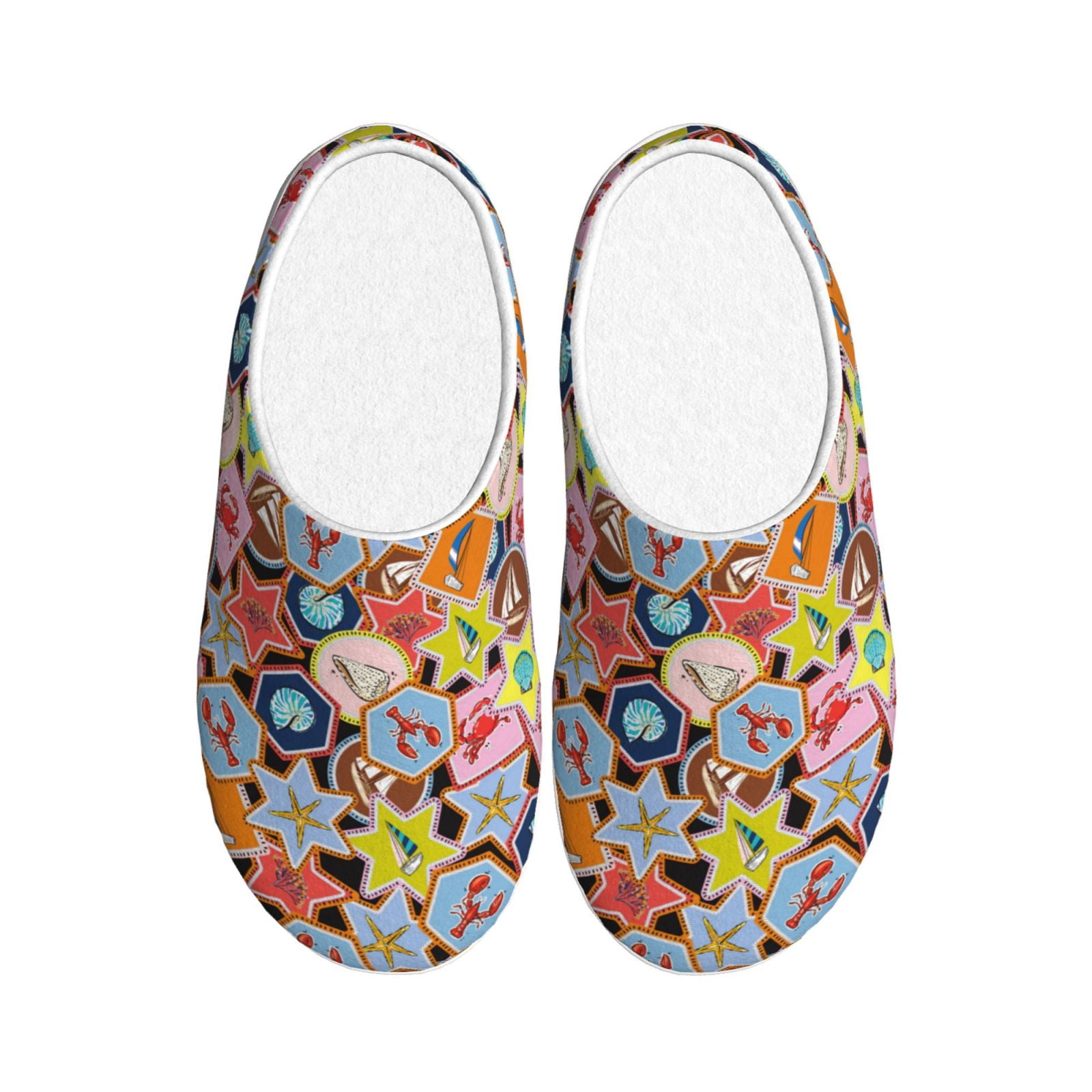 Balery Beach Life Pattern Women's Fuzzy Memory Foam Slippers Fluffy ...