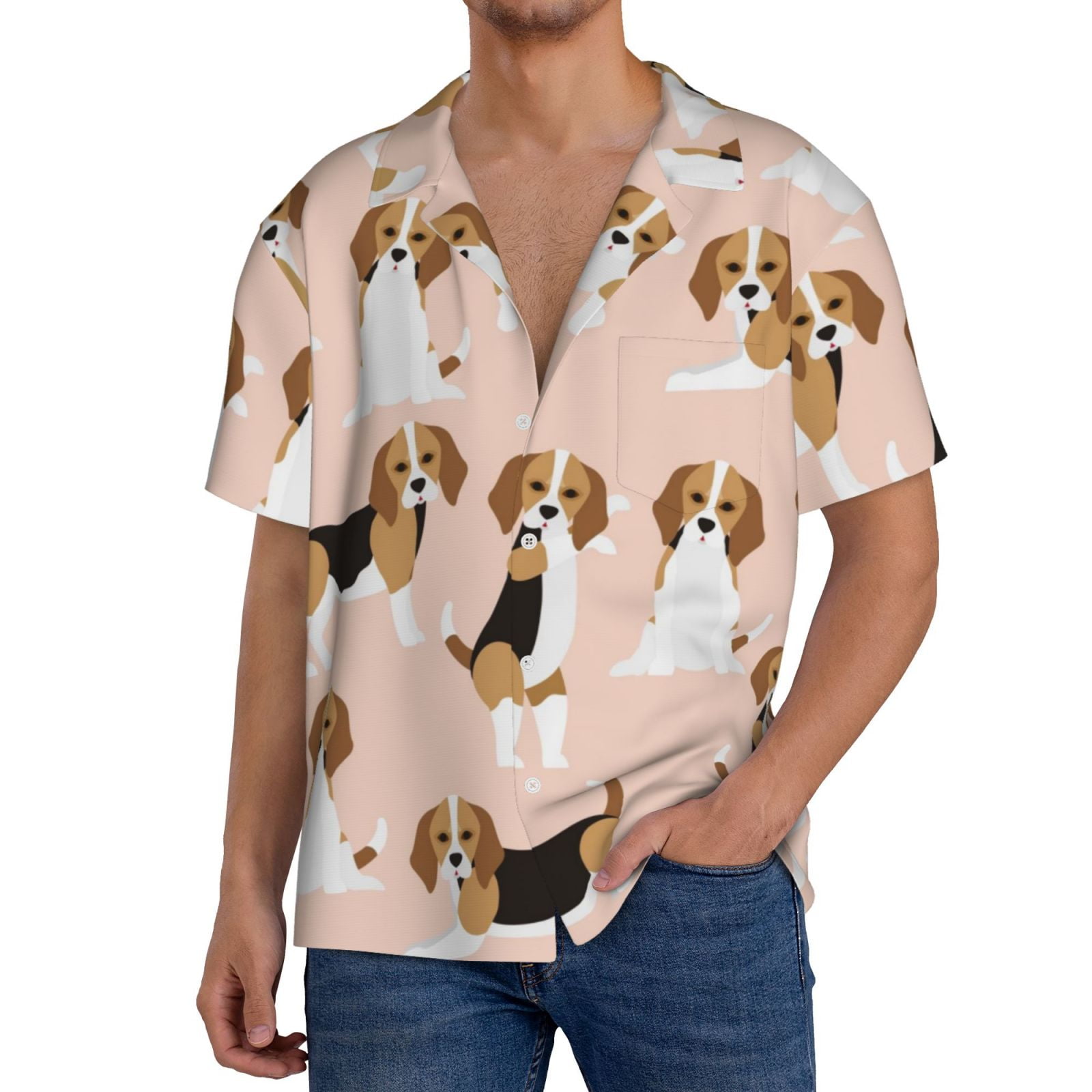 Balery Beagle Dog On Brown Men's Casual Button Down Shirt Short Sleeve ...