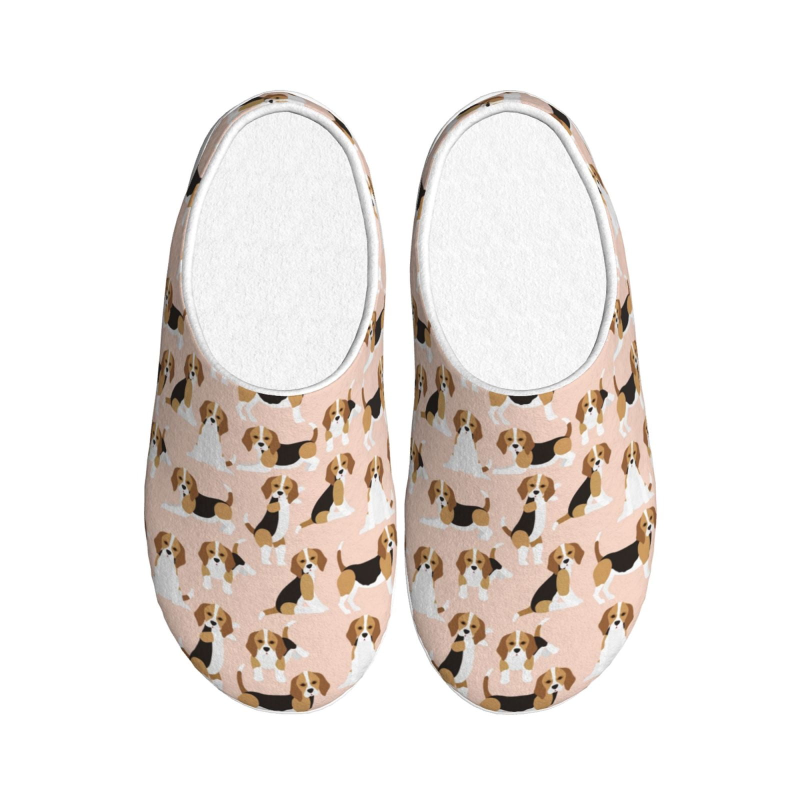 Balery Beagle Dog On Brown Pattern Women's Fuzzy Memory Foam Slippers ...