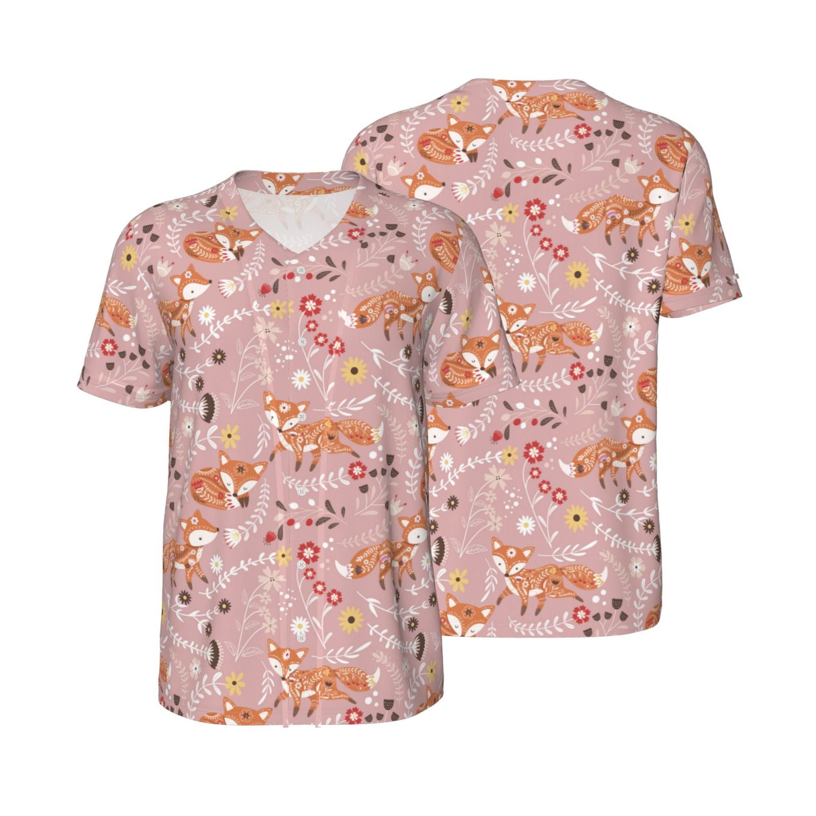 Balery Beautiful Fox Baseball Jersey for Men Casual Button Down Shirts ...