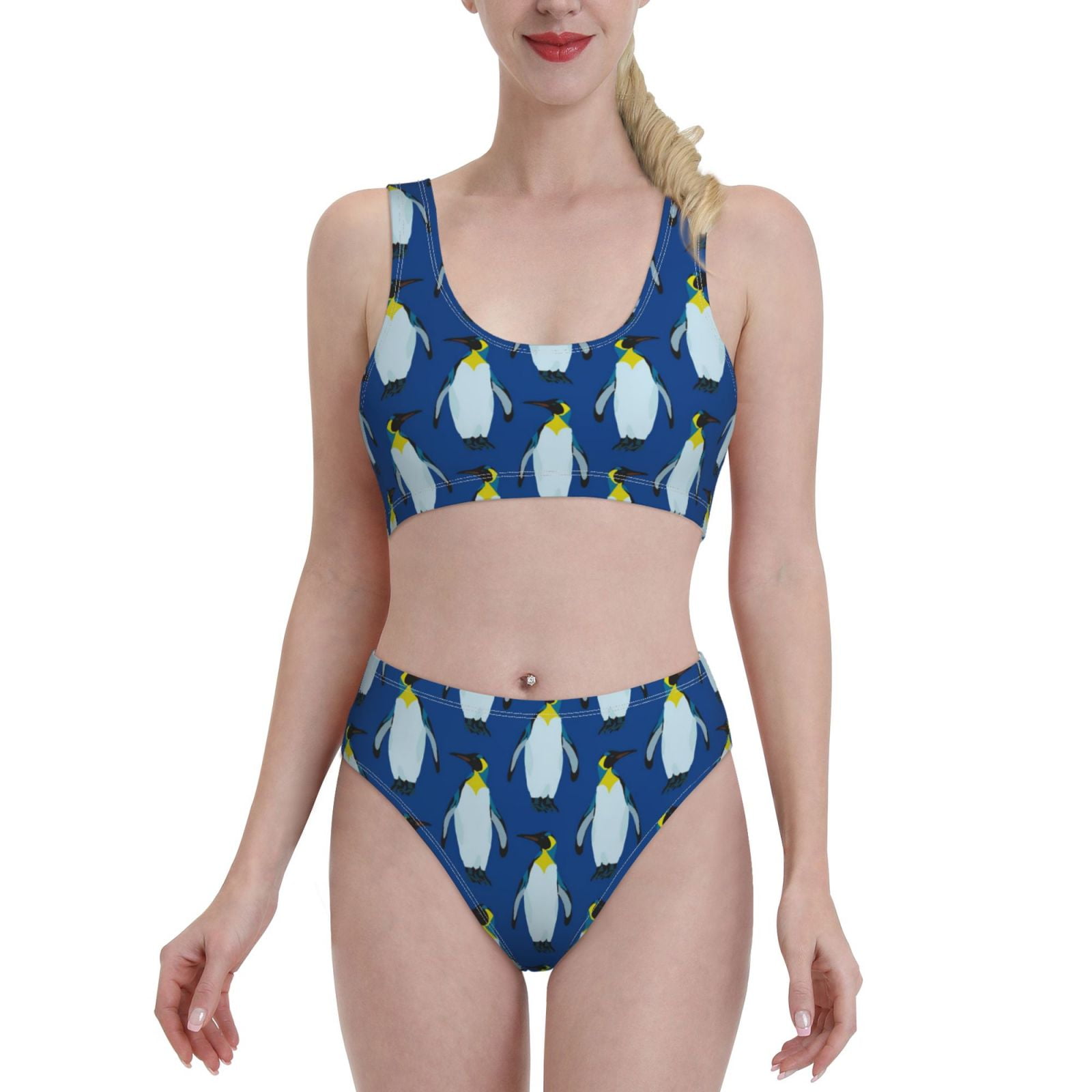 Balery Beautiful King Penguin Pattern Women Bikini Swimsuit Tankini Set 2 Piece Bathing Suit ...