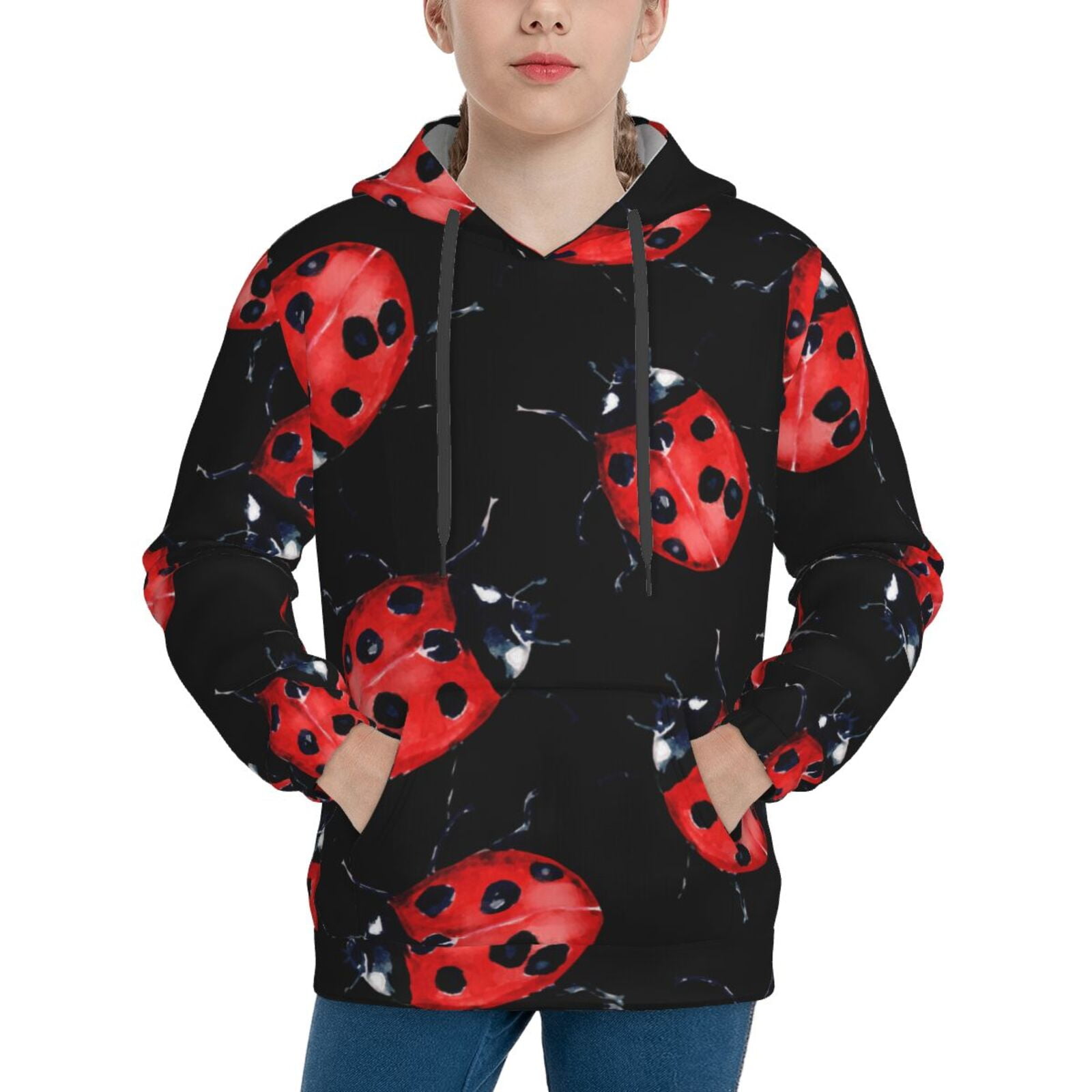 Balery Beautiful Red Ladybug Pattern Boys Hoodie, Youth Pullover Hooded ...