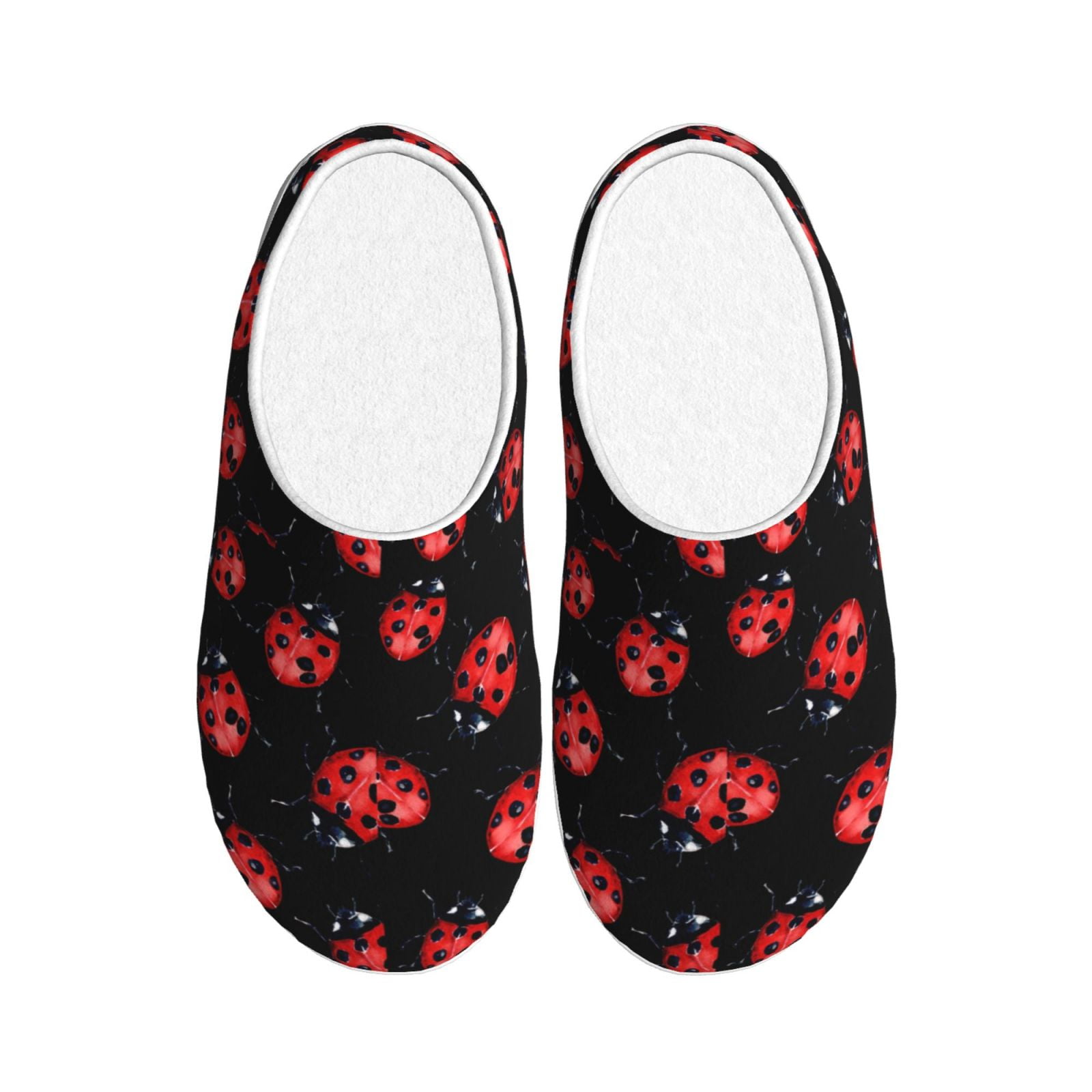Balery Beautiful Red Ladybug Pattern Women's Fuzzy Memory Foam Slippers ...