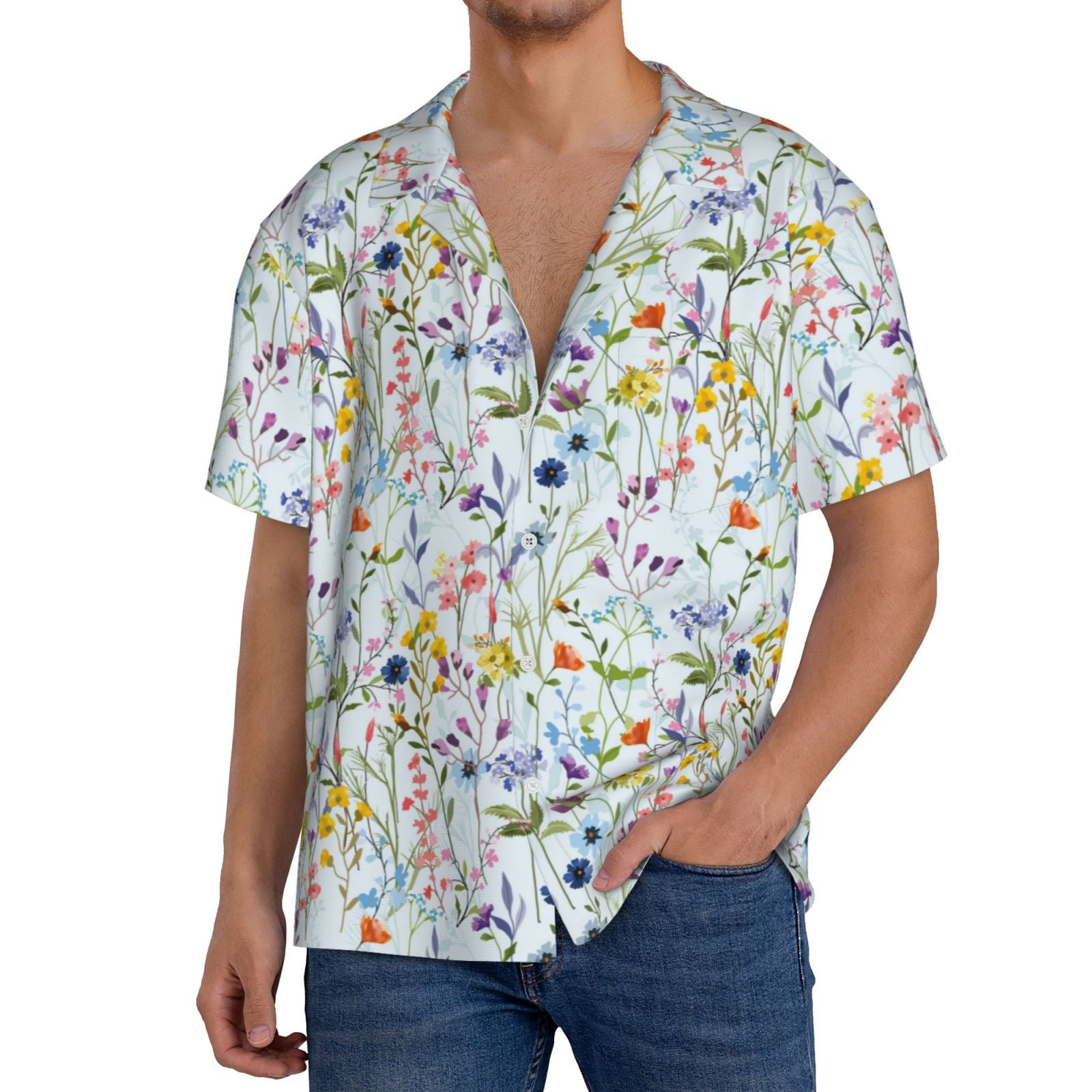 Balery Beautiful wild flower forest Pattern Men's Casual Button Down ...