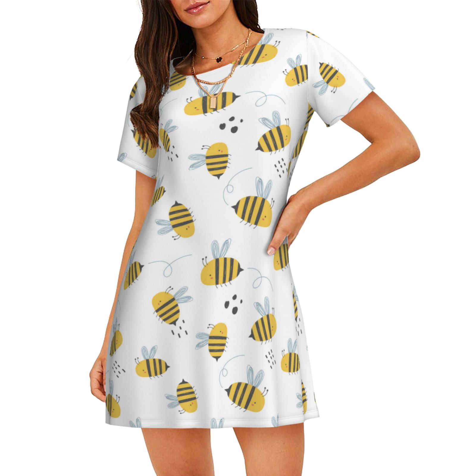 Balery Bee Pattern Womens Short Sleeve Sleepshirt Scoopneck Cute ...