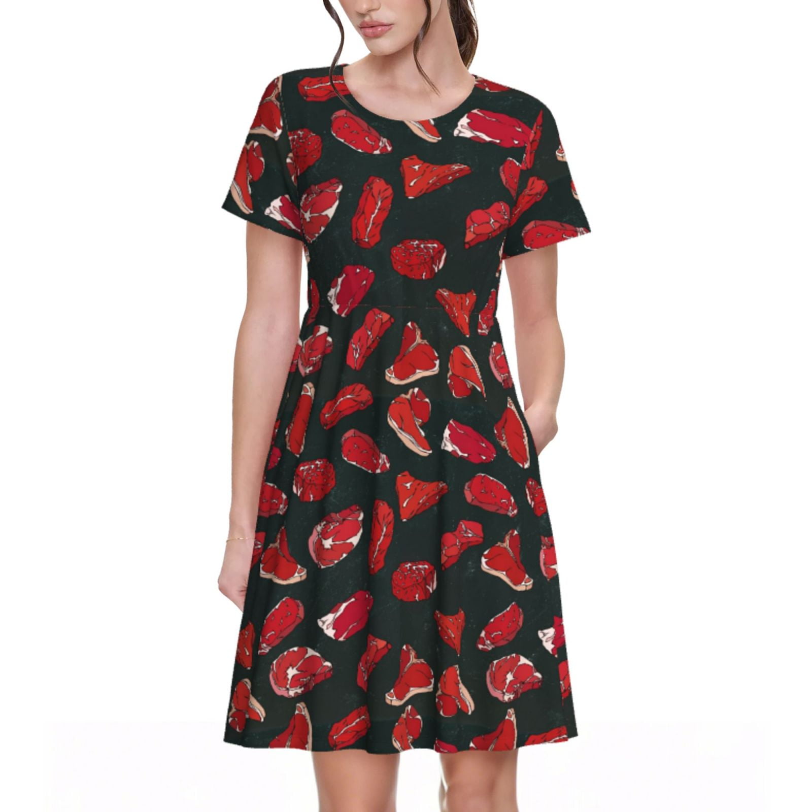 Balery Beef3 Pattern Womens Dresses Loose Short sleeve Sundresses ...