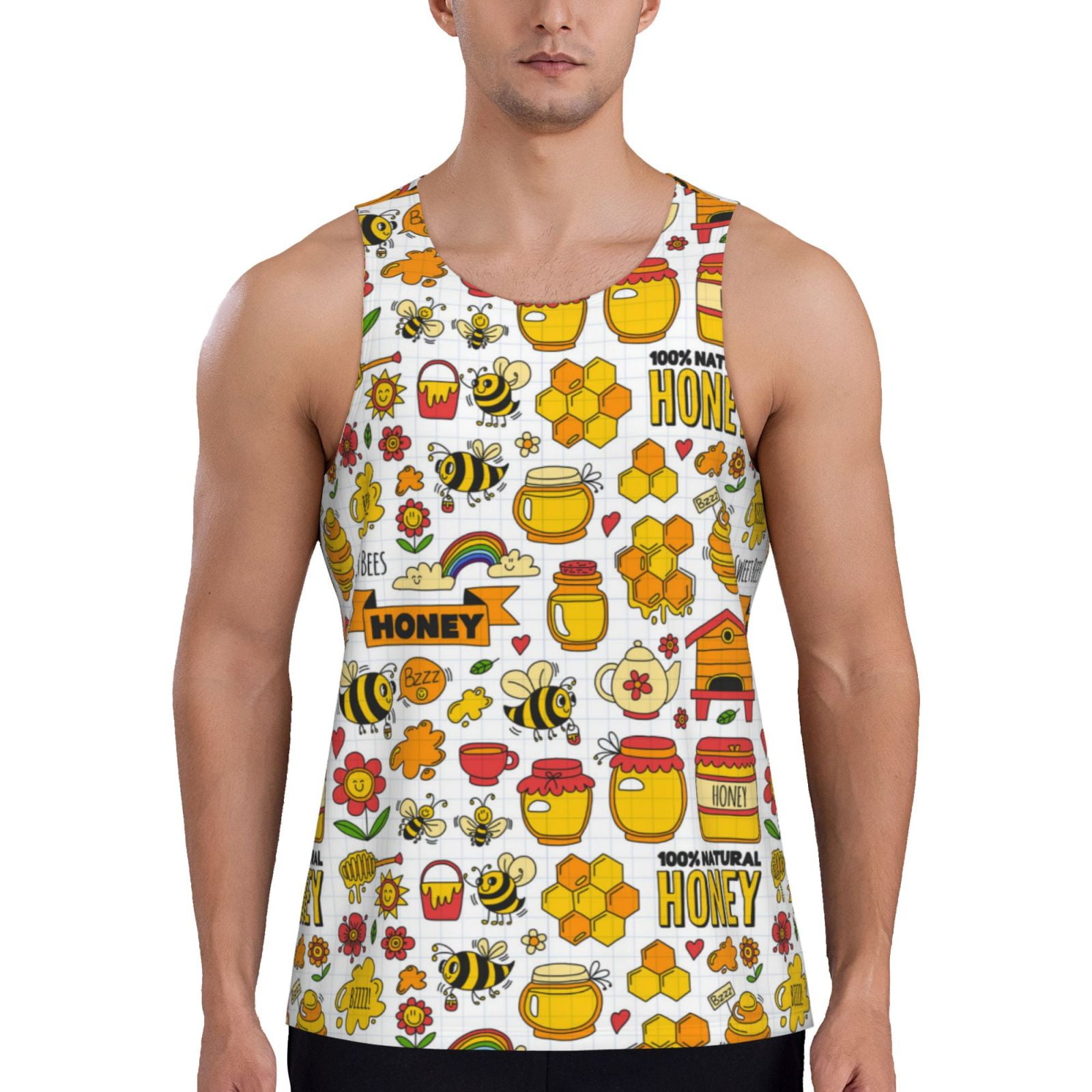 Balery Bees And Honey 1 Pattern Men's Workout Tank Top Gym Muscle Tee ...