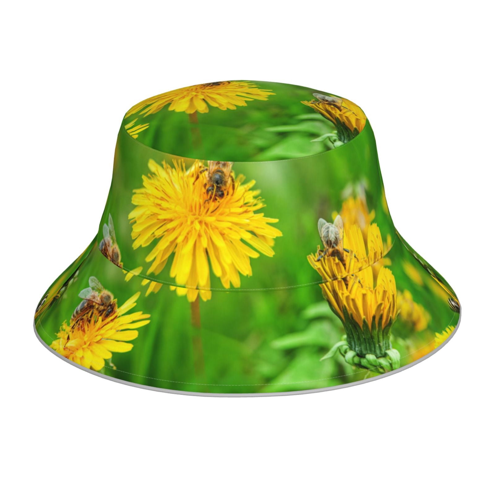 Balery Bees Pollinates A Yellow Dandelion Sun Hats for Men Women Bucket ...