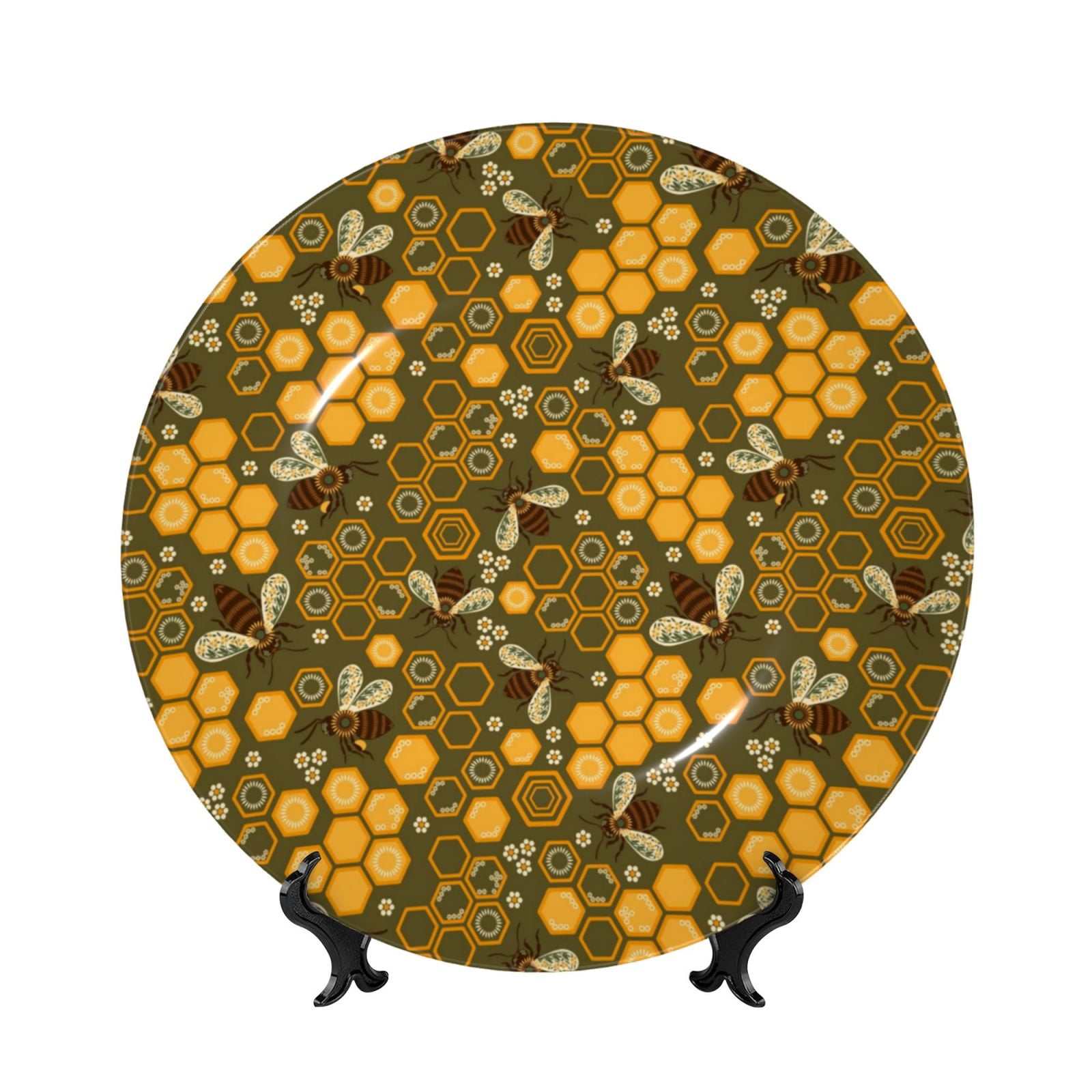 Balery Bees and Honeycombs Print Bone China Decorative Plate Ceramic ...