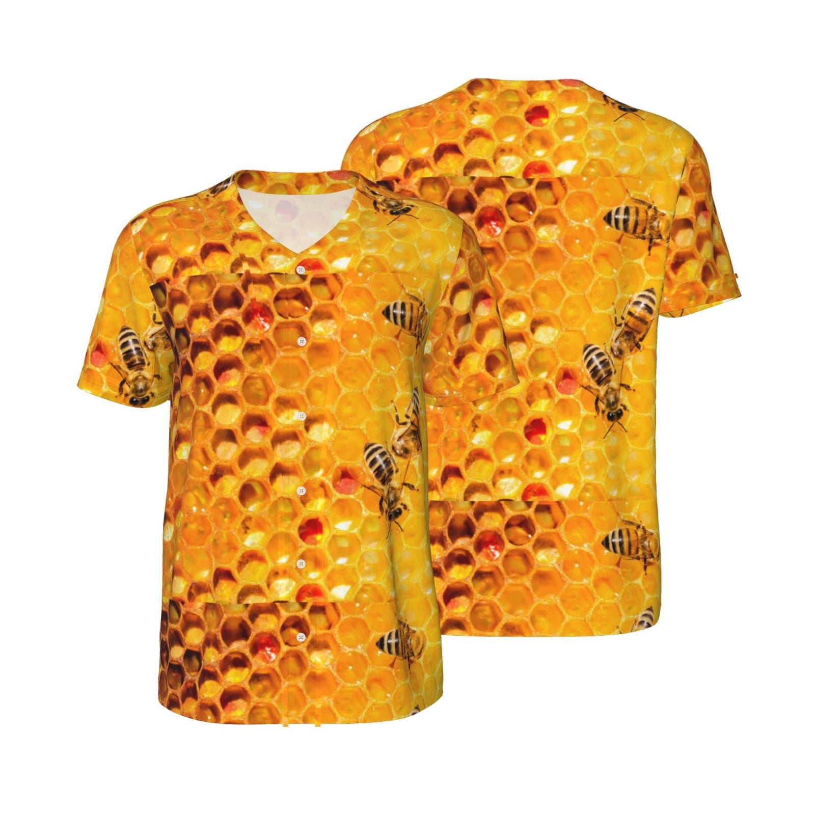 Balery Bees on Hive Honeycomb Baseball Jersey for Men Casual Button ...