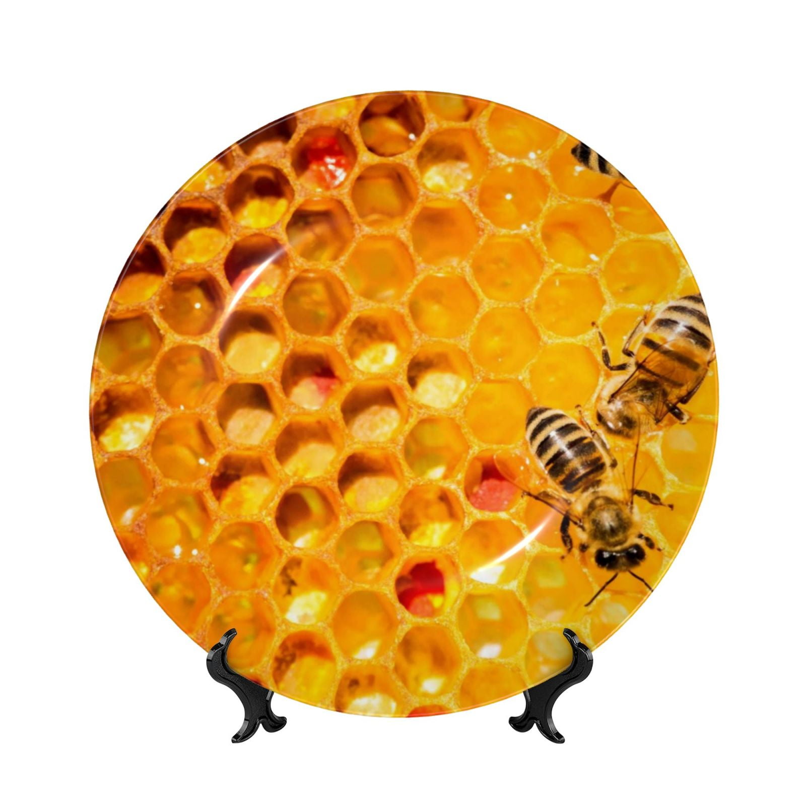Balery Bees on Hive Honeycomb Print Bone China Decorative Plate Ceramic ...