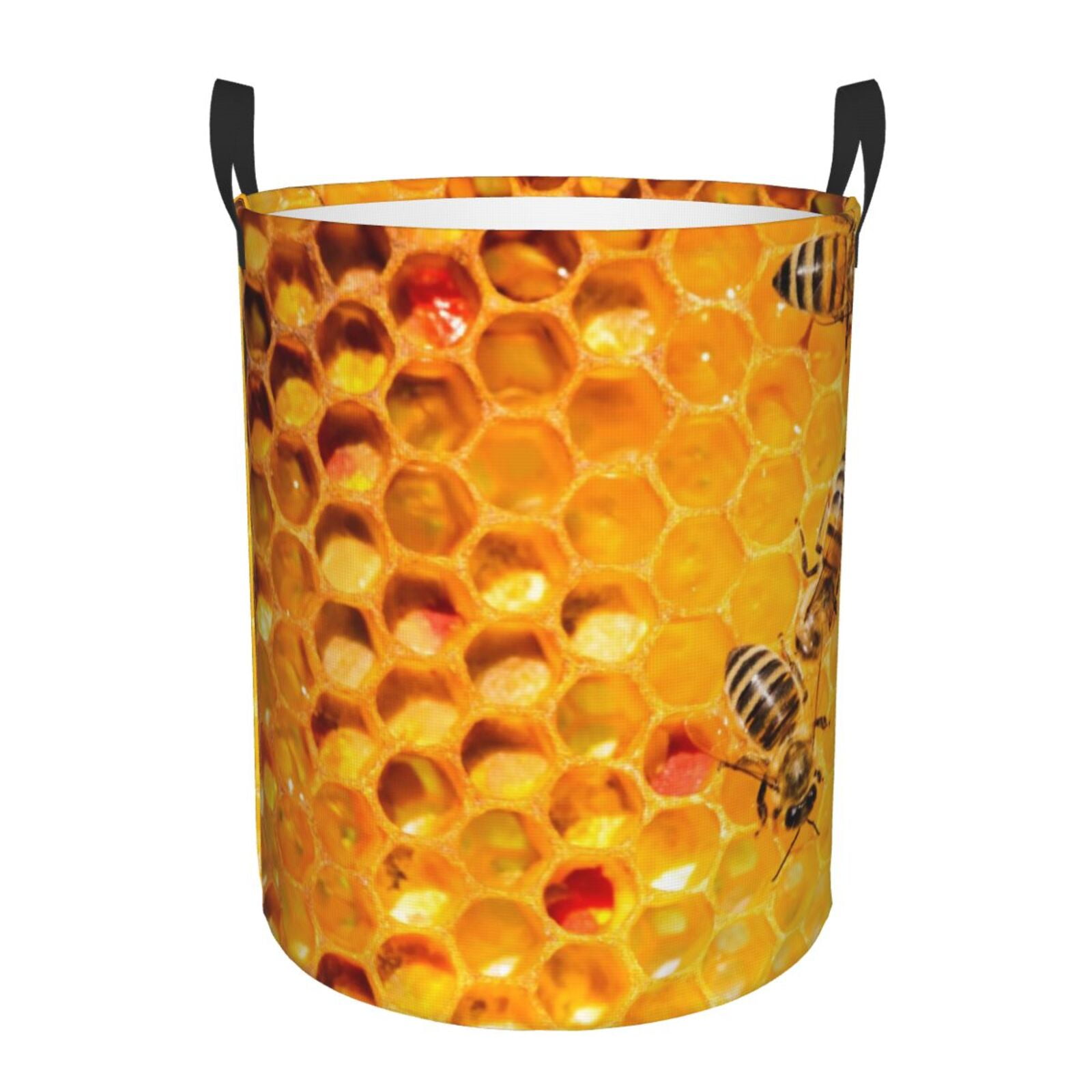 Balery Bees on Hive Honeycomb Round Laundry Basket with Handles ...