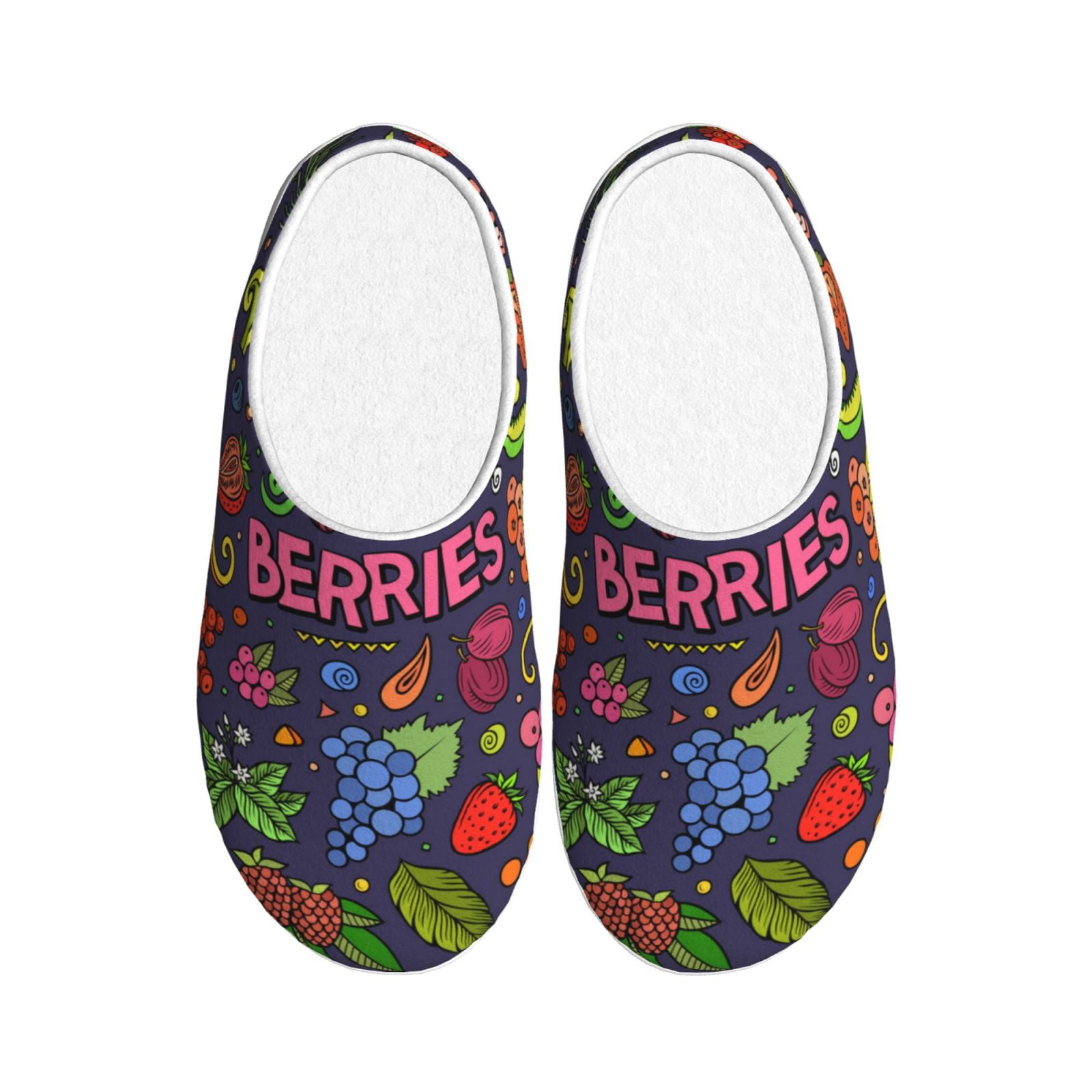 Balery Berry Fruits Pattern Women's Fuzzy Memory Foam Slippers Fluffy ...