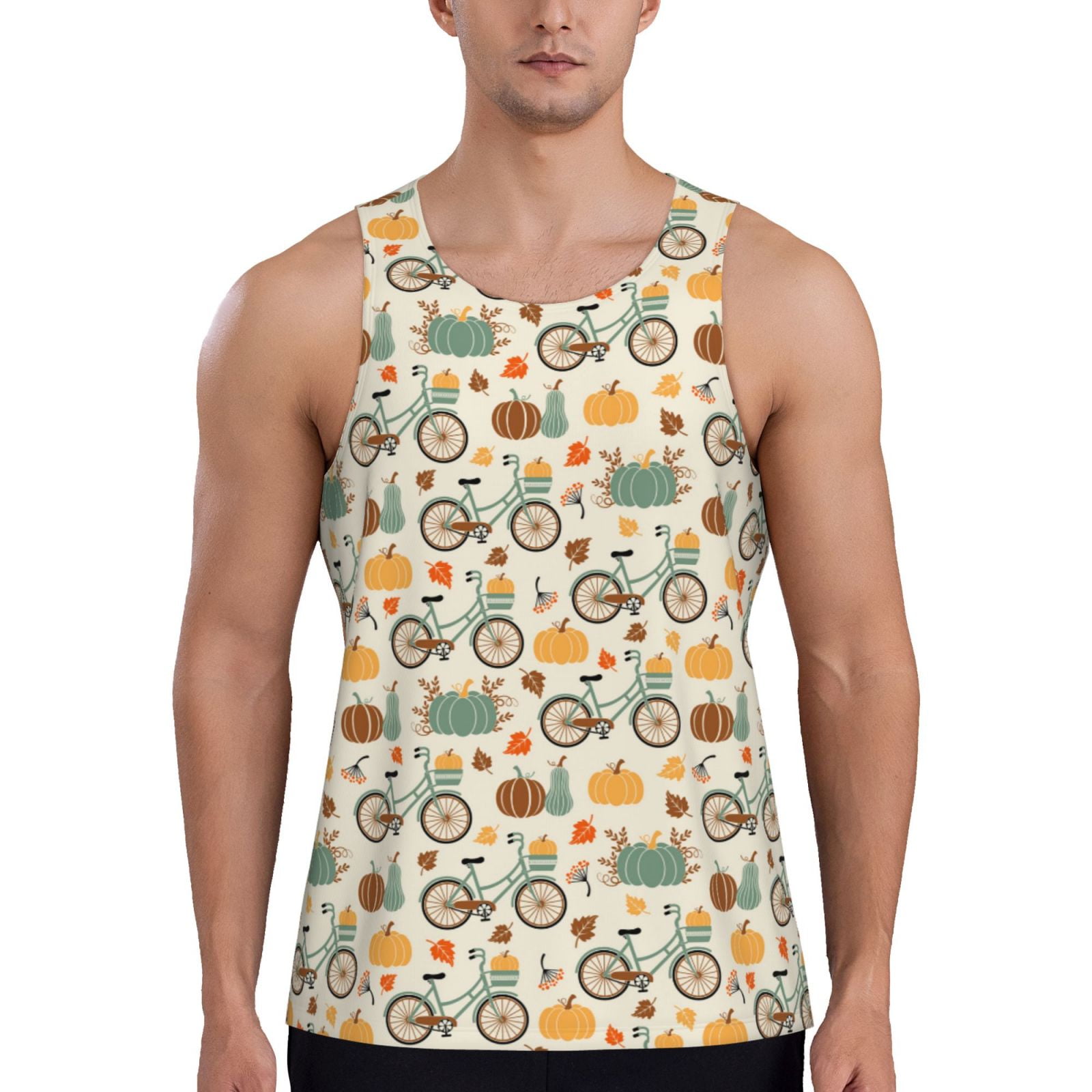 Balery Bicycle And Pumpkins Pattern Men's Workout Tank Top Gym Muscle ...