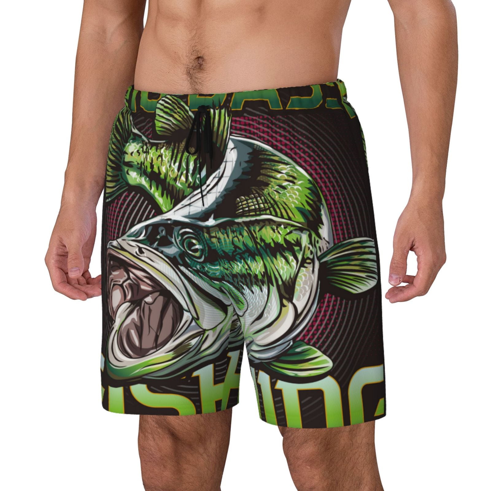Balery Big Bass Fish Pattern Mens Swim Trunks Swim Shorts for Men Quick ...