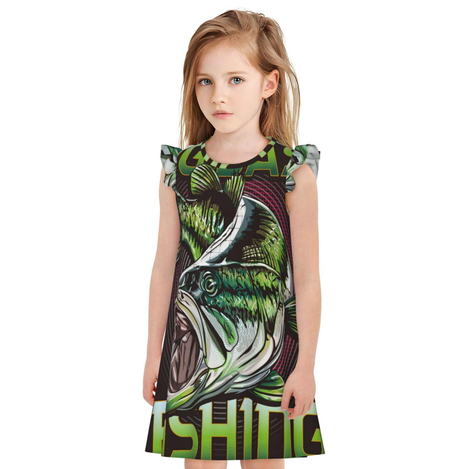 Balery Big Bass Fish Pattern Princess Nightgown for Girls Flutter ...