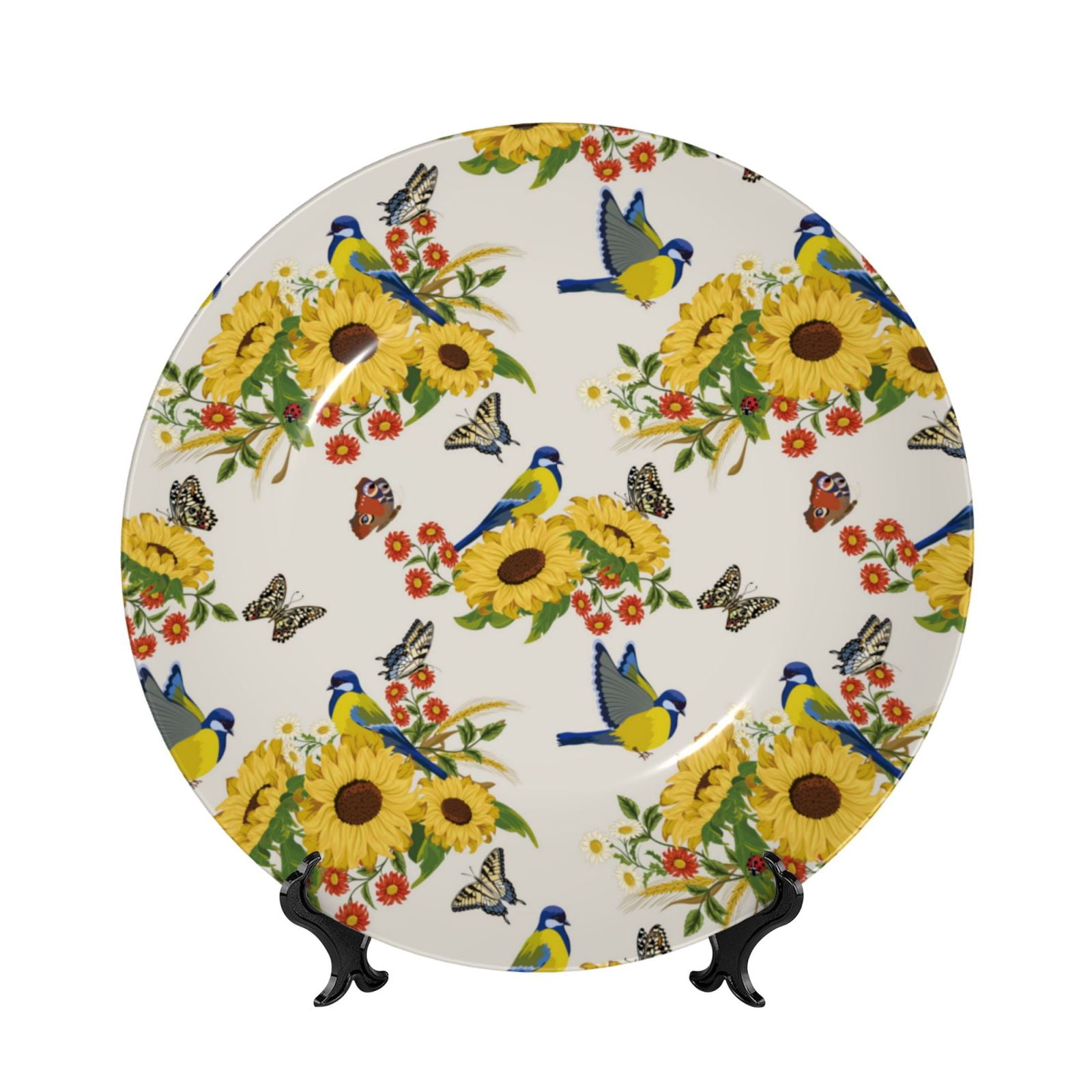 Balery Bird Sunflowers Print Bone China Decorative Plate Ceramic Dinner ...