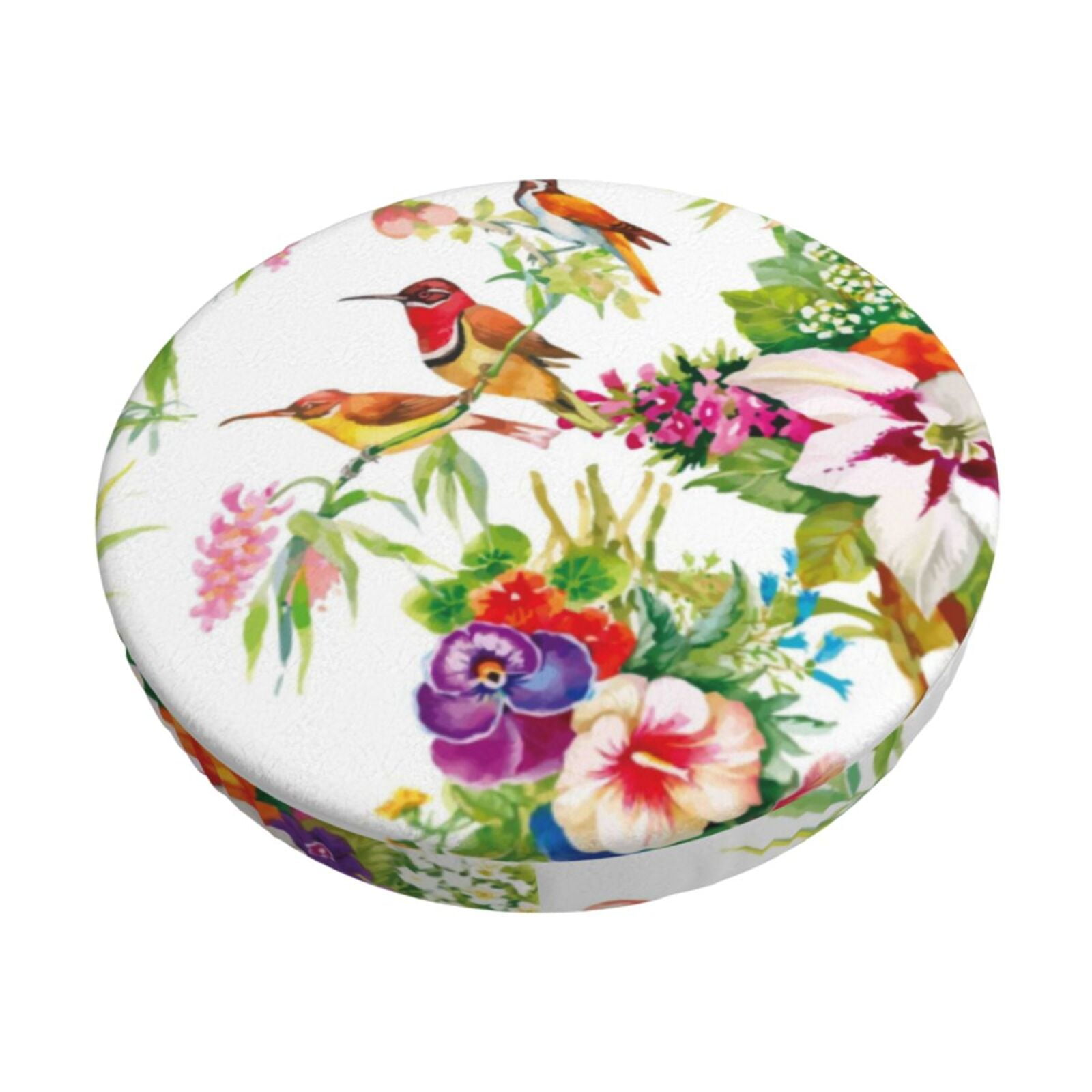 Balery Birds And Flowers Round Bar Stool Seat Covers Velvet Fabric ...