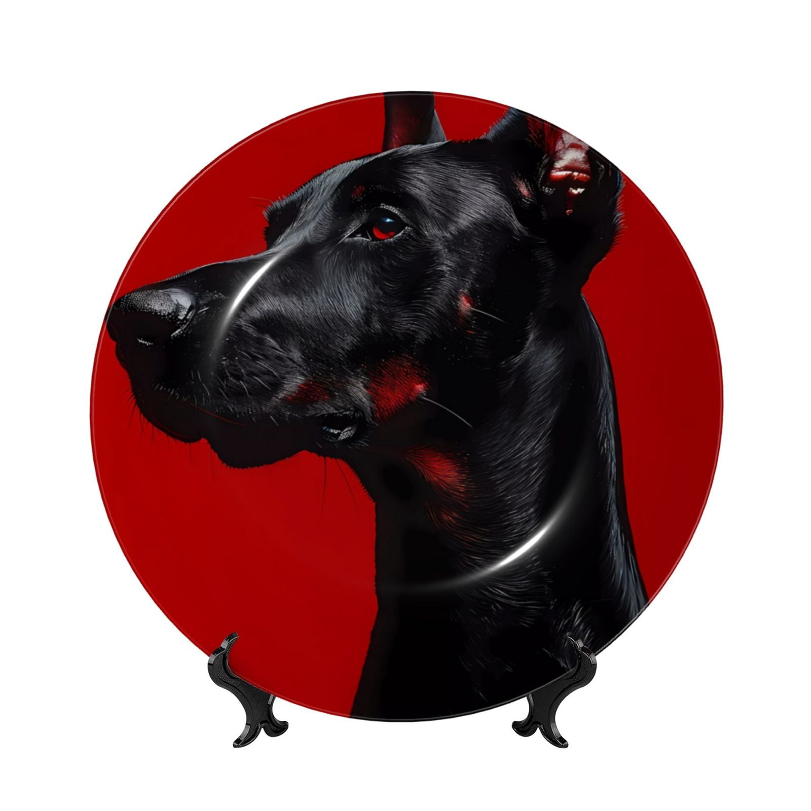 Balery Black Dog Red Background Print Bone China Decorative Plate ...