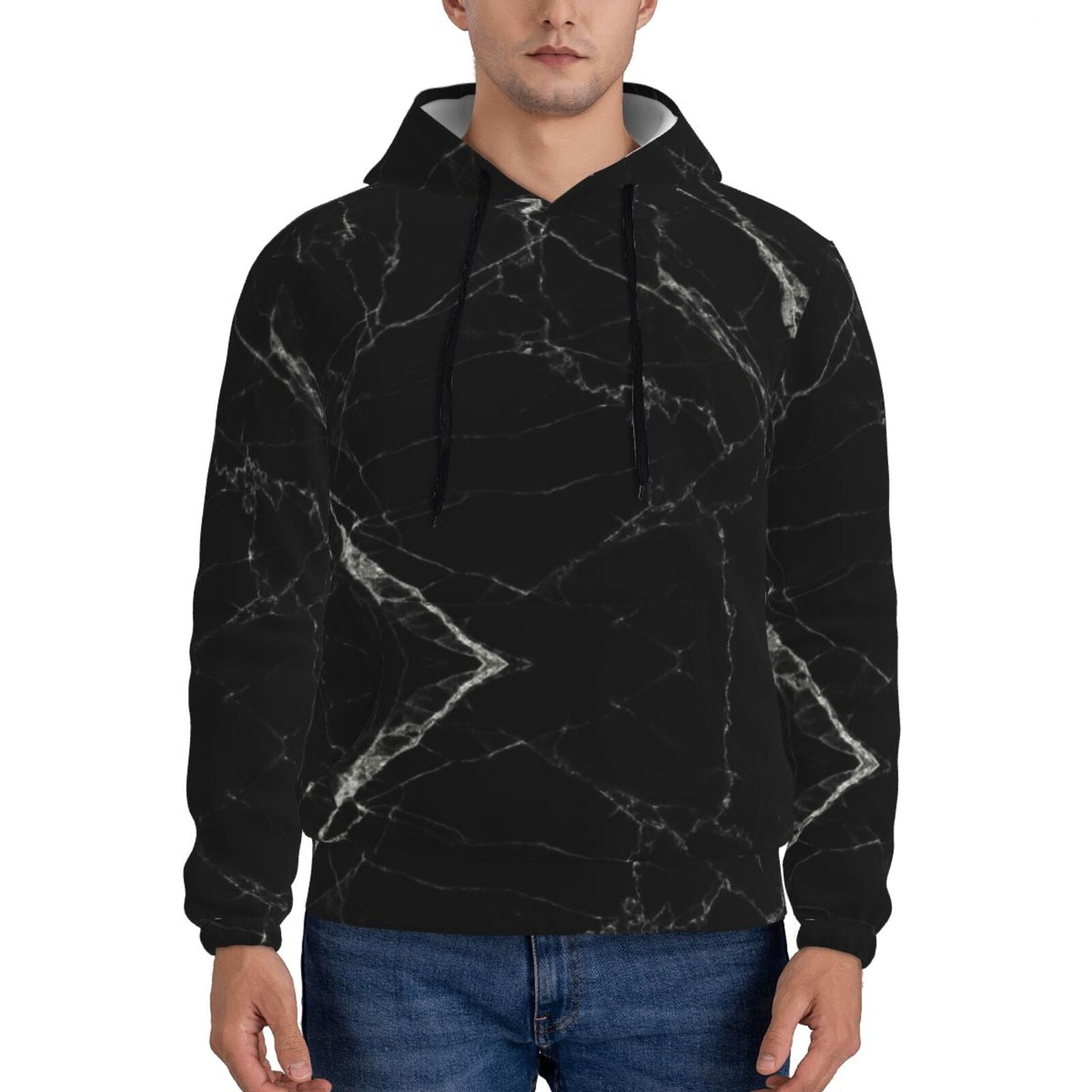 Balery Black Marble Texture Abstract Pattern Mens Hoodie Kangaroo ...