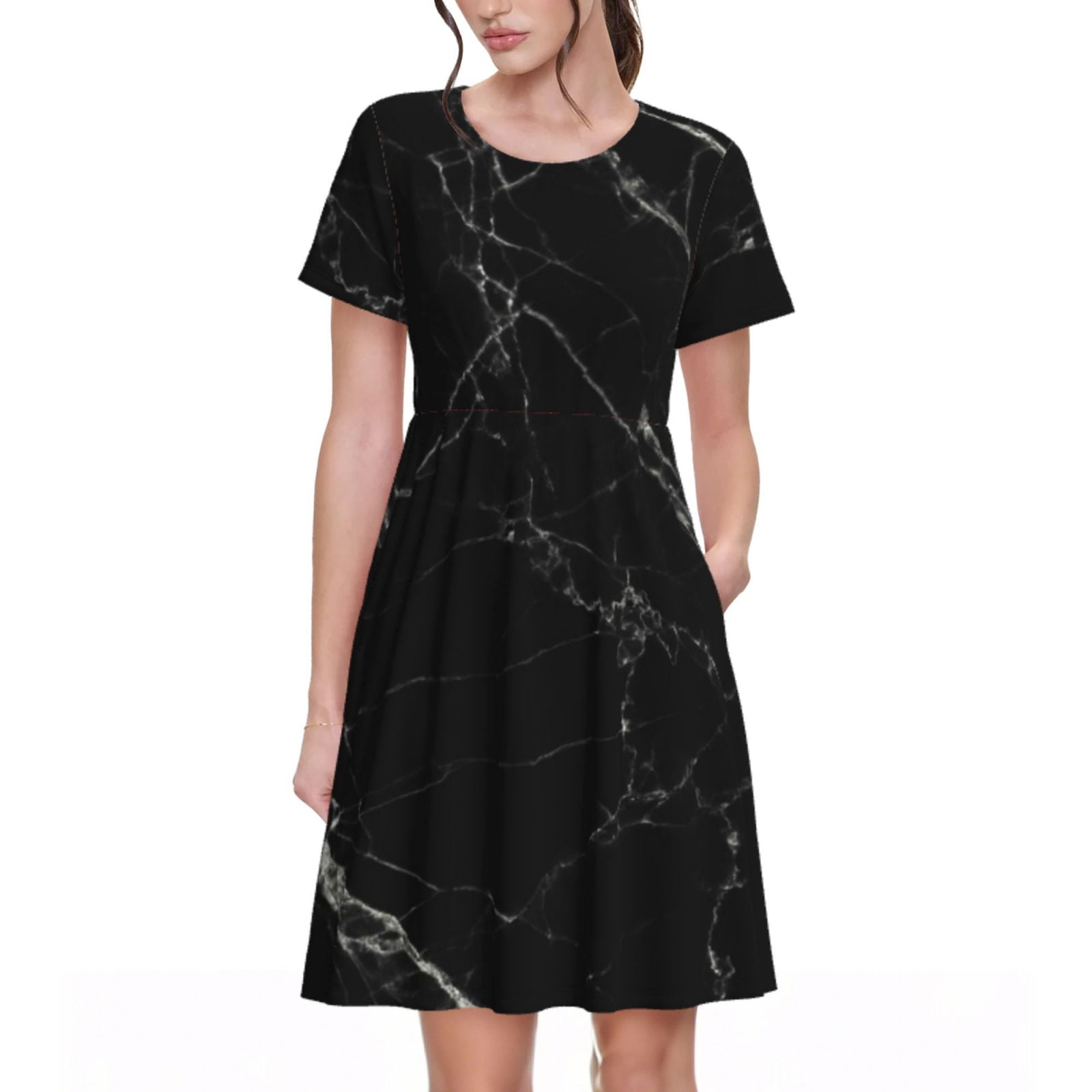 Balery Black Marble Texture Abstract Pattern Womens Dresses Loose Short ...