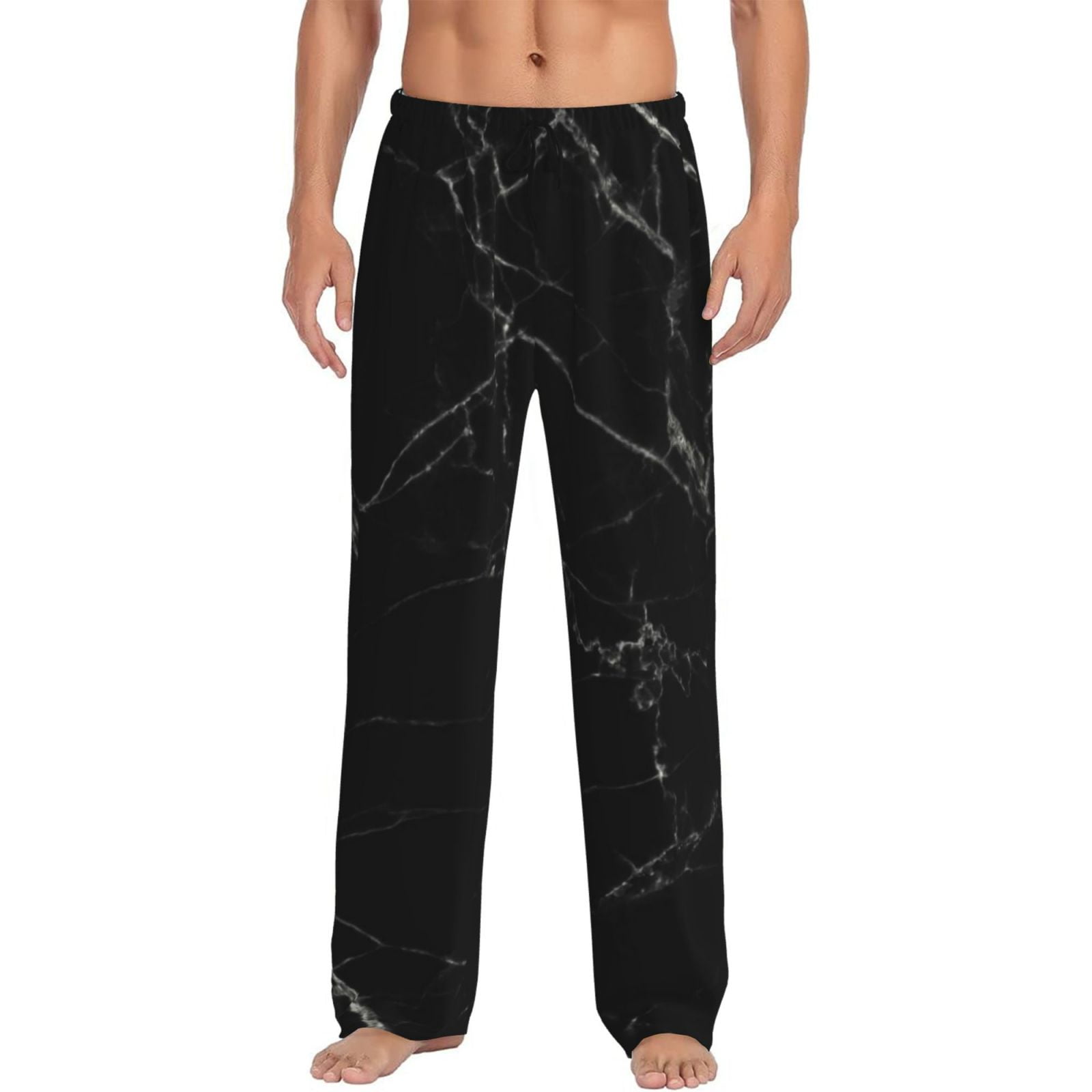 Balery Black Marble Texture Abstract print Men's Pajama Pants,Ultra ...