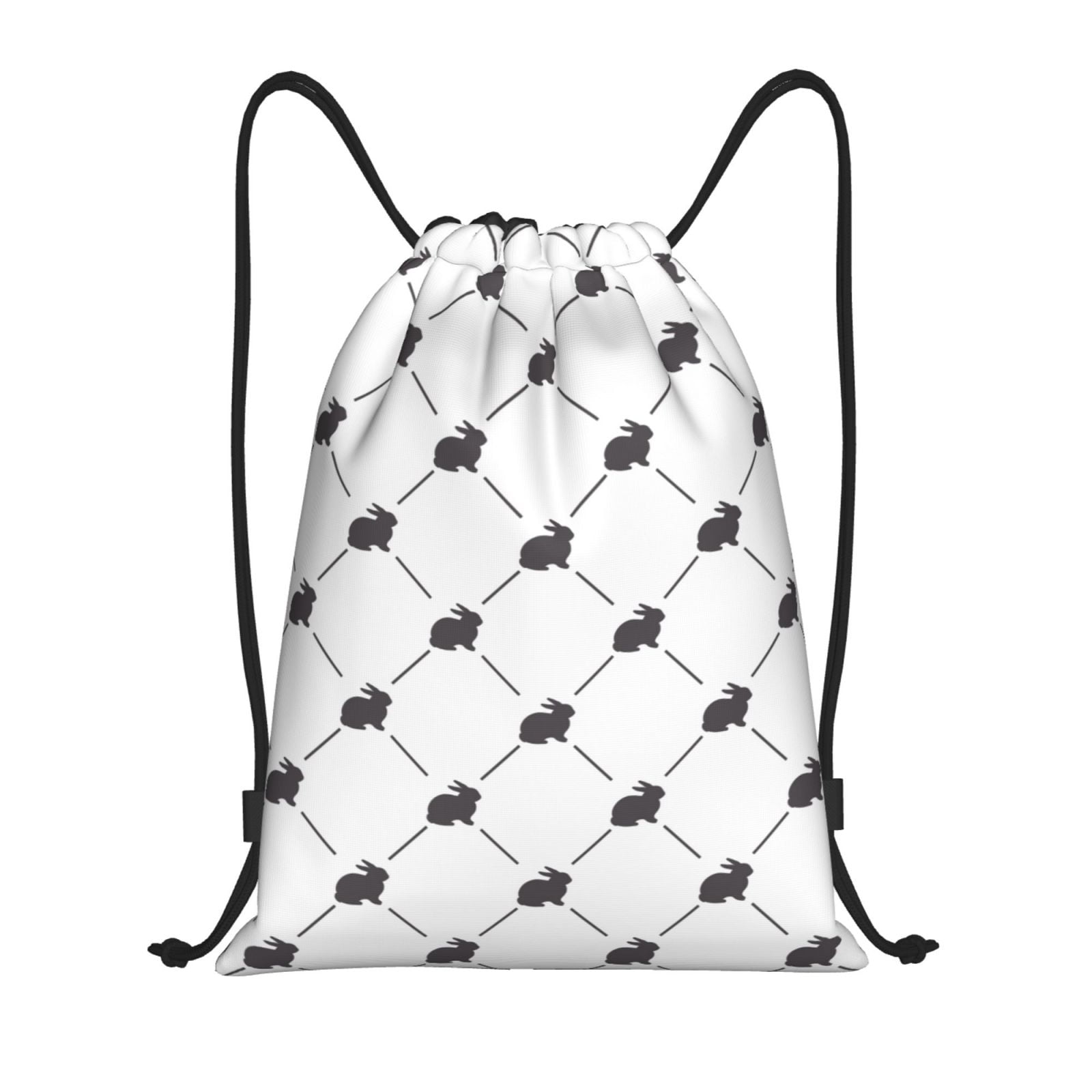 Balery Black Rabbit Pattern Drawstring Backpack Bag Sport Gym Sackpack ...