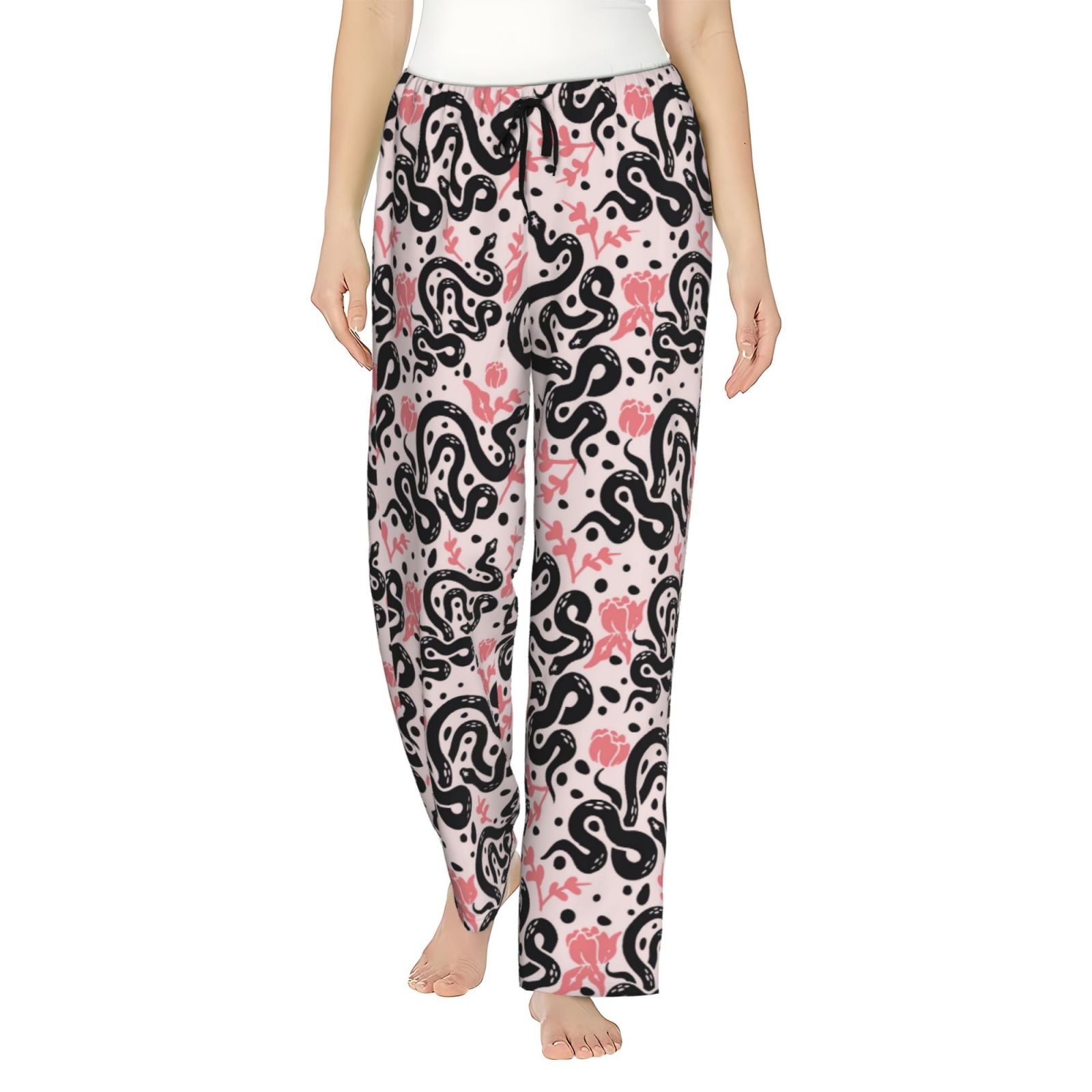 Balery Black Snake print Women's Pajama Pants,Ultra Lightweight Pjs ...
