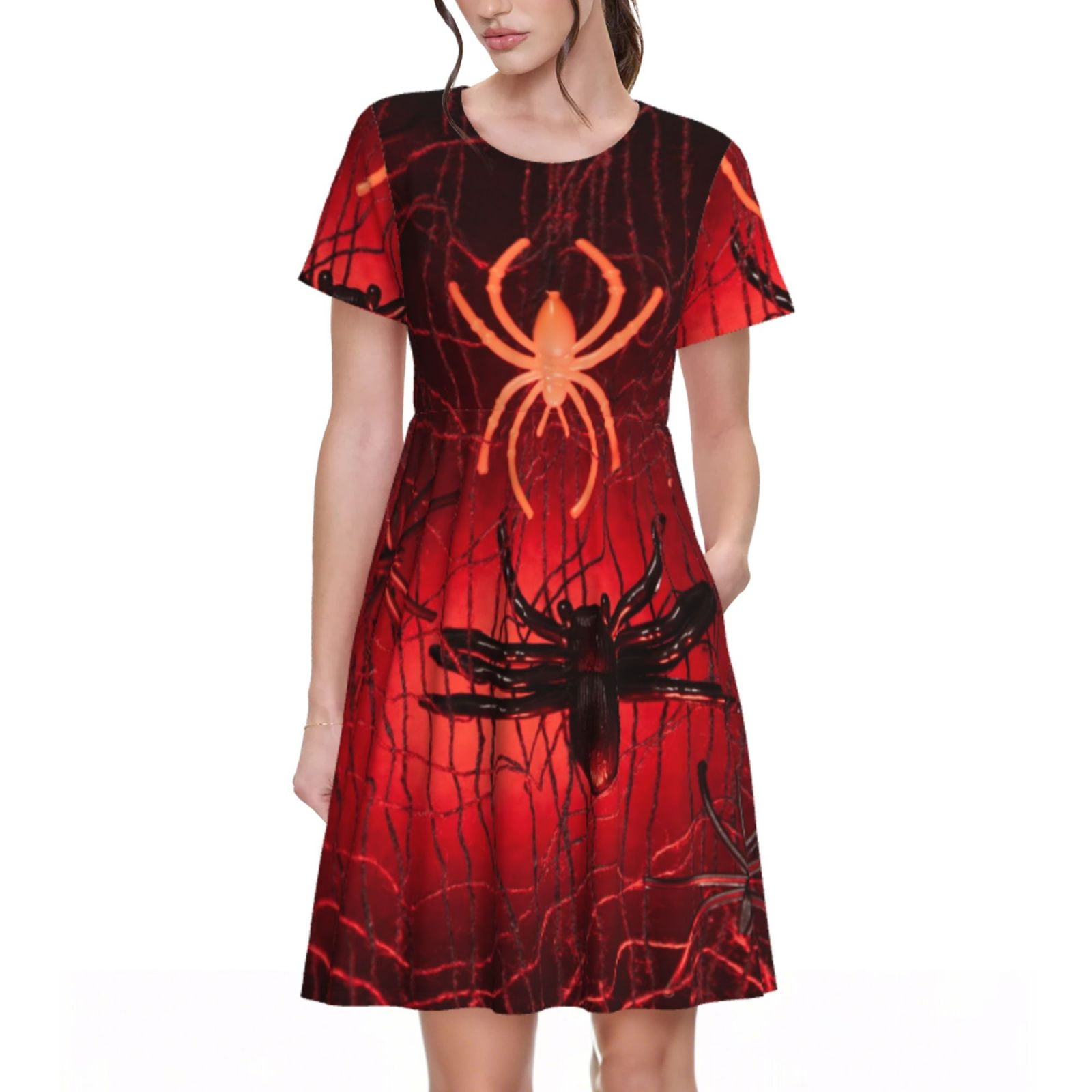Balery Black Spider Web With Spiders Pattern Womens Dresses Loose Short ...