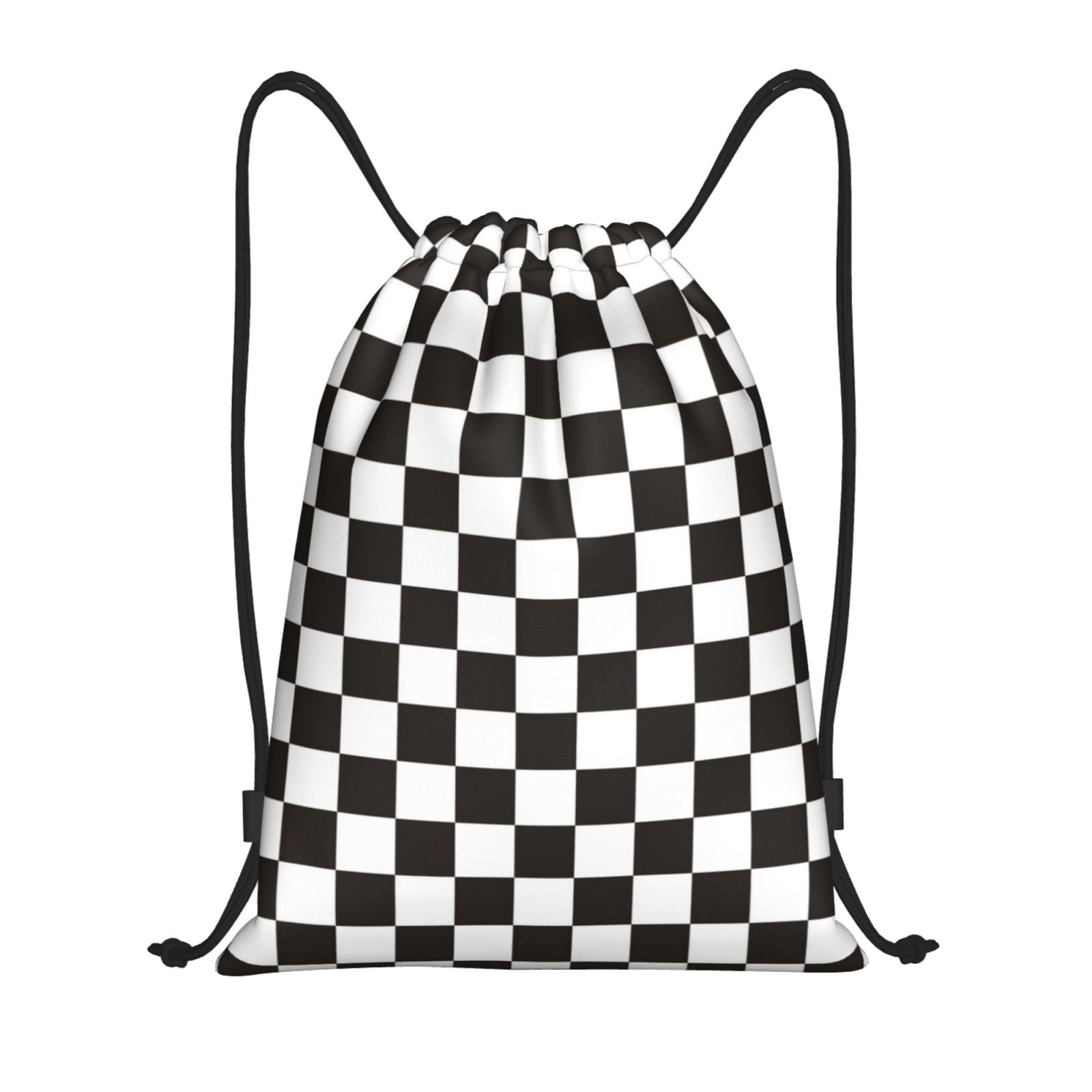 Balery Black and White Checkerboard Pattern Drawstring Backpack Bag ...
