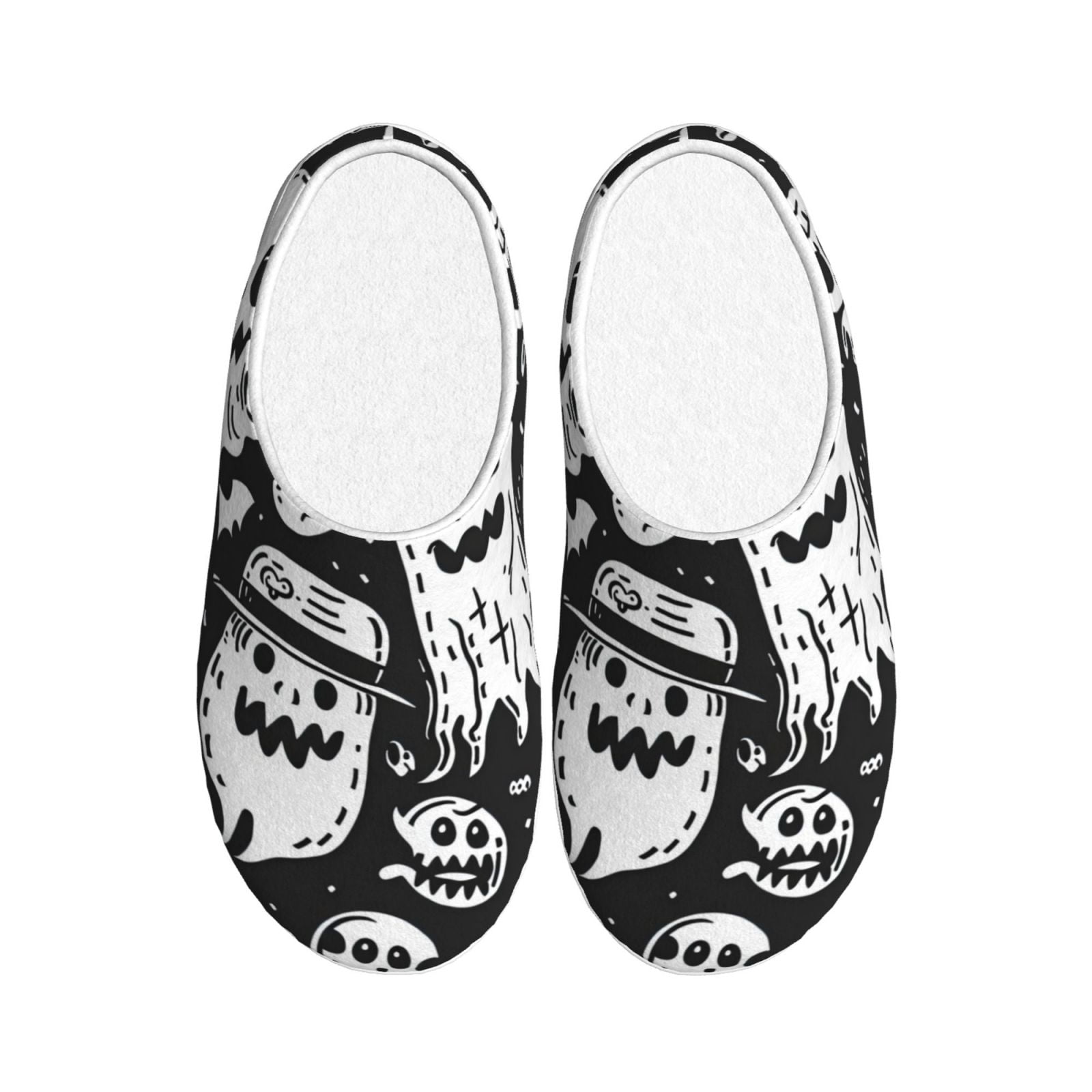 Balery Black White Spooky Ghosts Pattern Women's Fuzzy Memory Foam ...