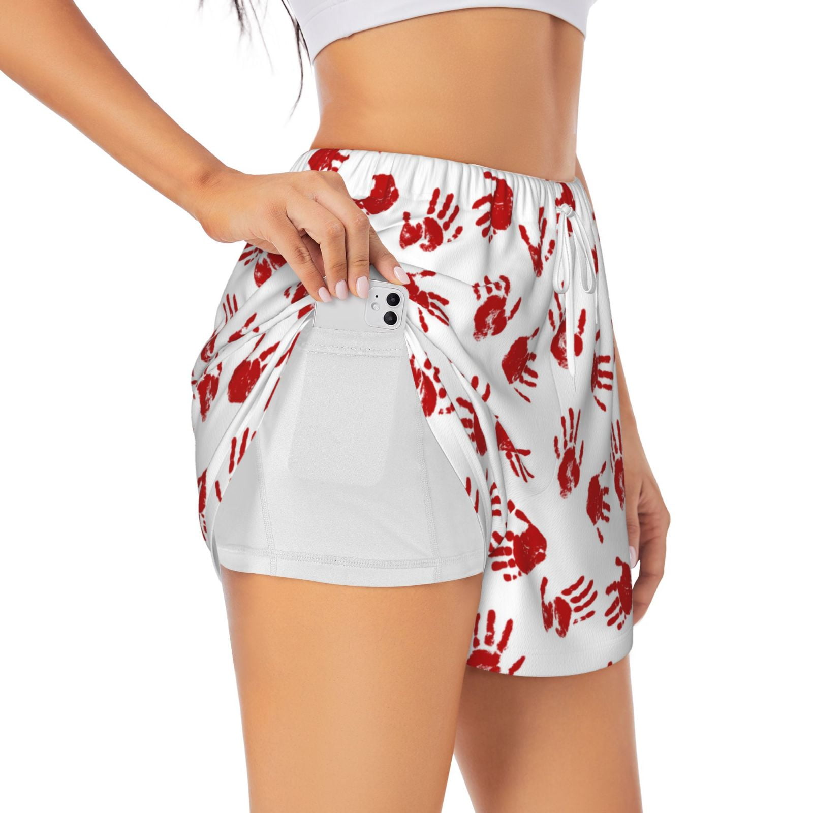 Balery Bloody Hand Pattern Women's Running Shorts with Liner 2 Pockets ...
