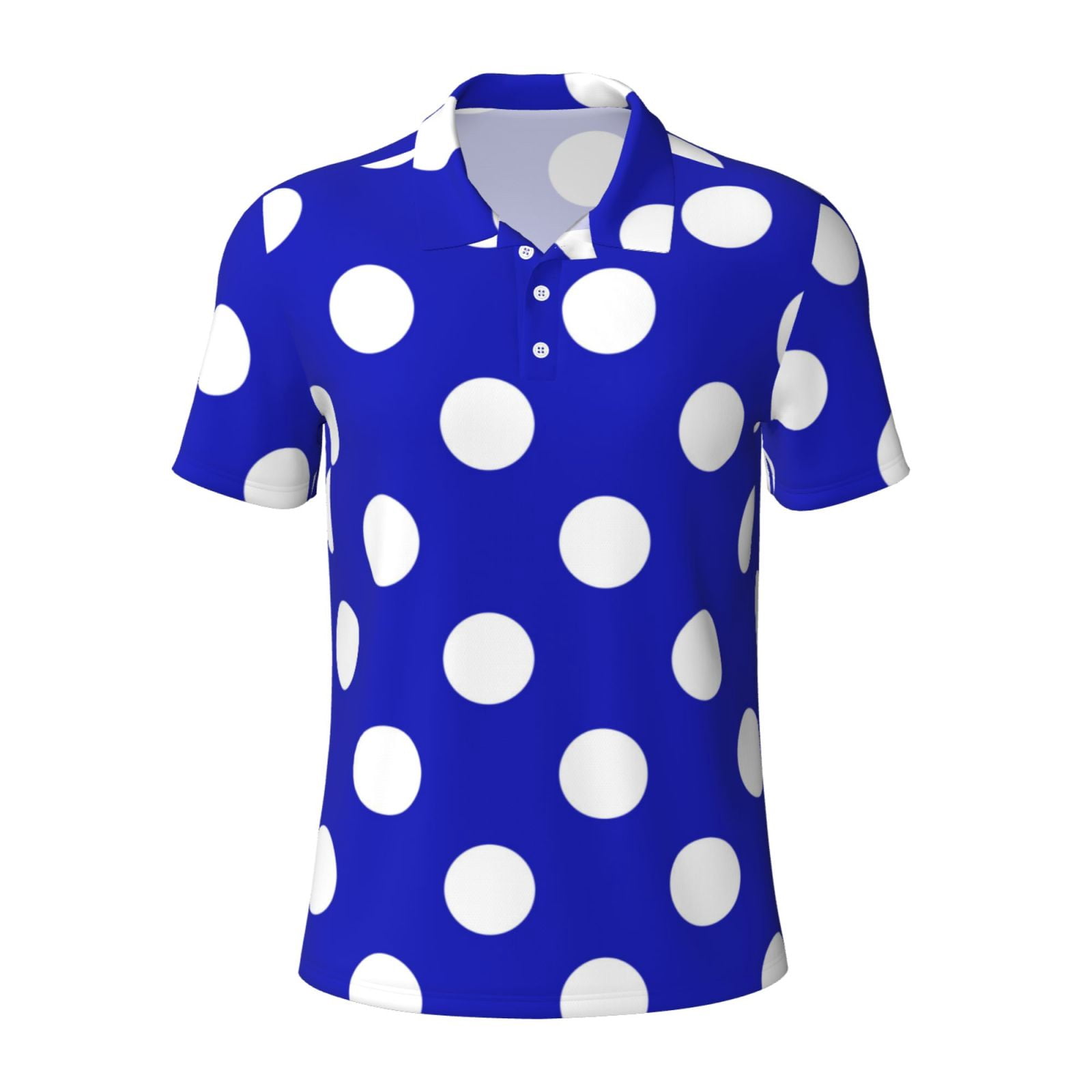 Balery Blue And White Polka Dot Printed Men’s Short Sleeve Polo Shirt ...