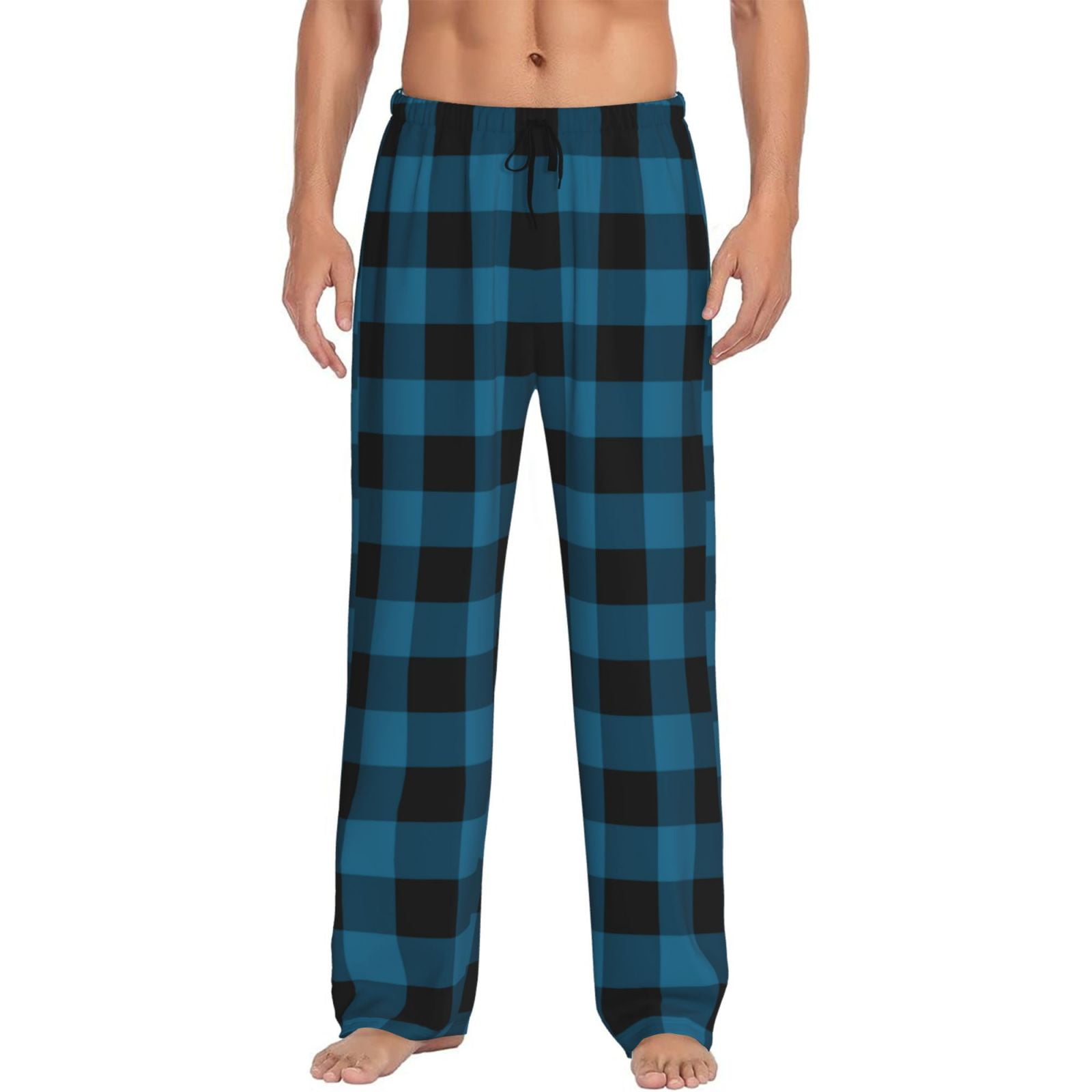 Balery Blue Black Plaid print Men's Pajama Pants,Ultra Lightweight Pjs ...