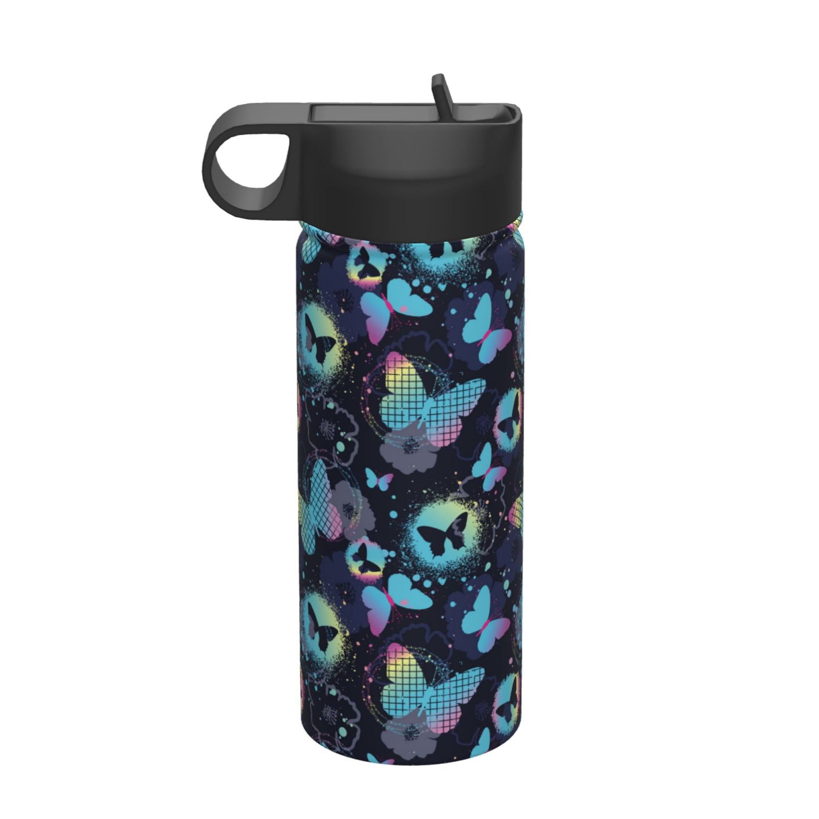 Balery Blue Butterfly Pattern Water Bottle,18oz Sports Insulated Kettle ...