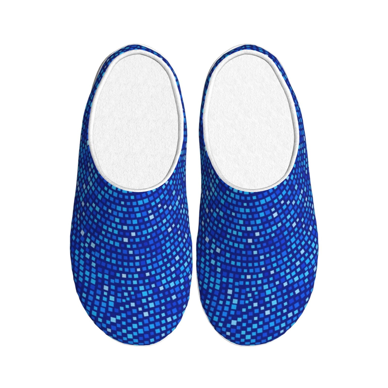 Balery Blue Circles Mosaic Pattern Women's Fuzzy Memory Foam Slippers ...