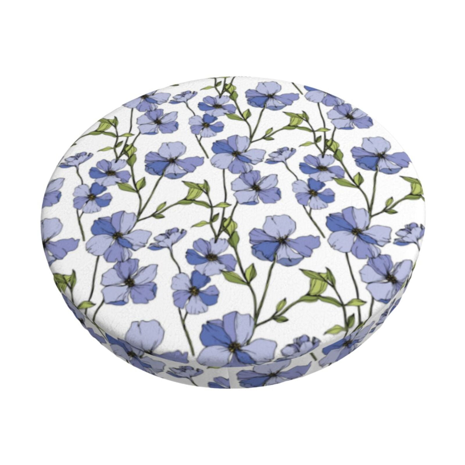 Balery Blue Flax Flowers Round Bar Stool Seat Covers Velvet Fabric ...