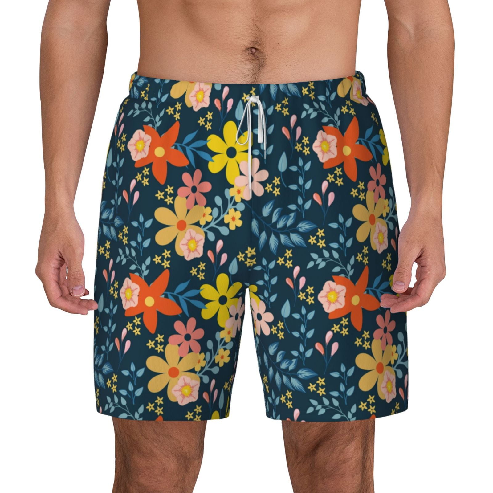 Balery Blue Floral Mens Swim Trunks Swim Shorts for Men Quick Dry ...