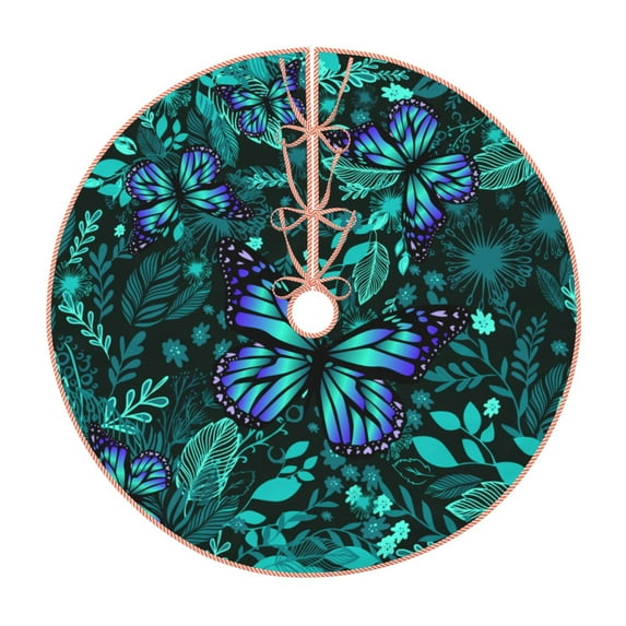 Balery Blue Floral with Butterflies Printed Christmas Tree Skirt ...