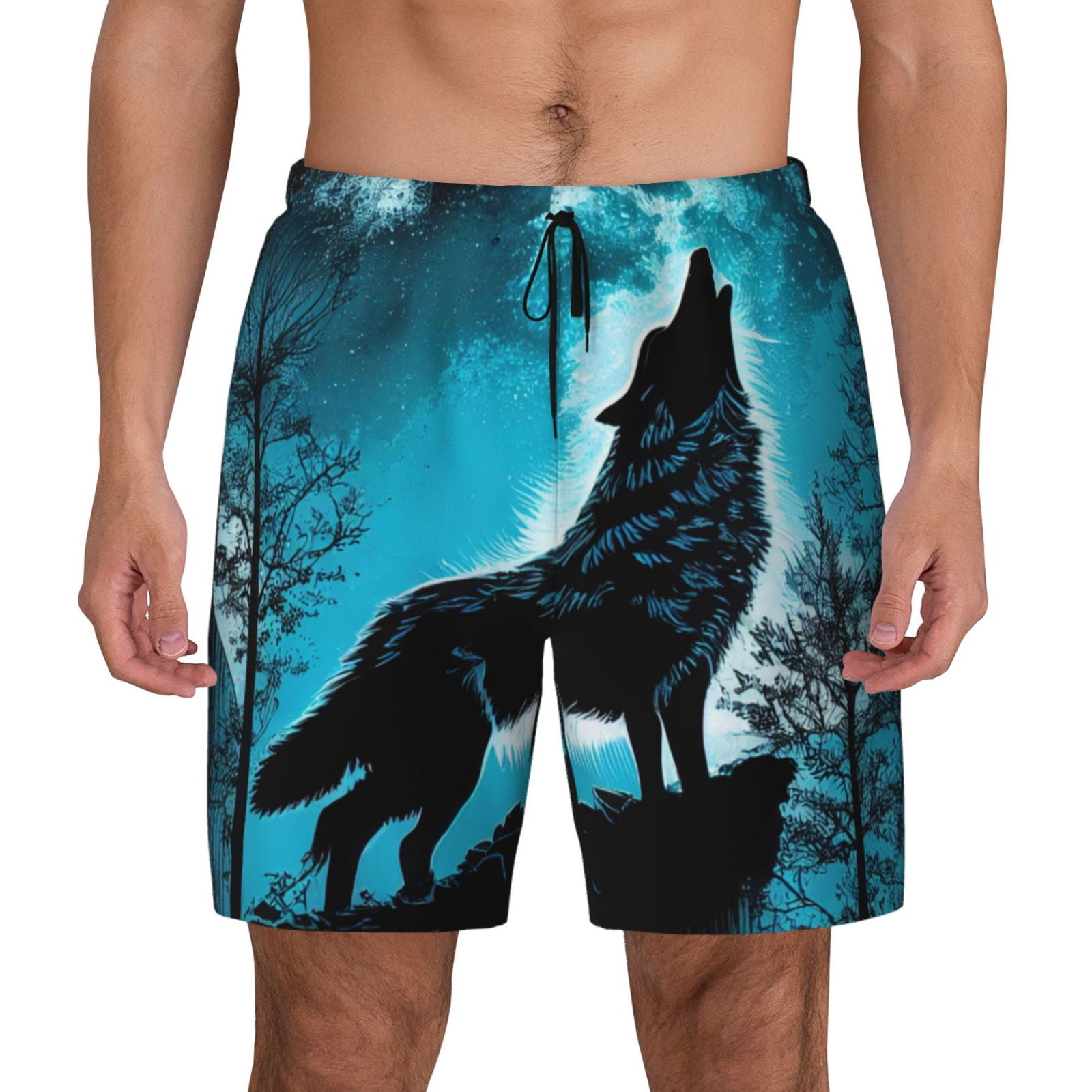 Balery Blue Full Moon Wolf Mens Swim Trunks Swim Shorts for Men Quick ...