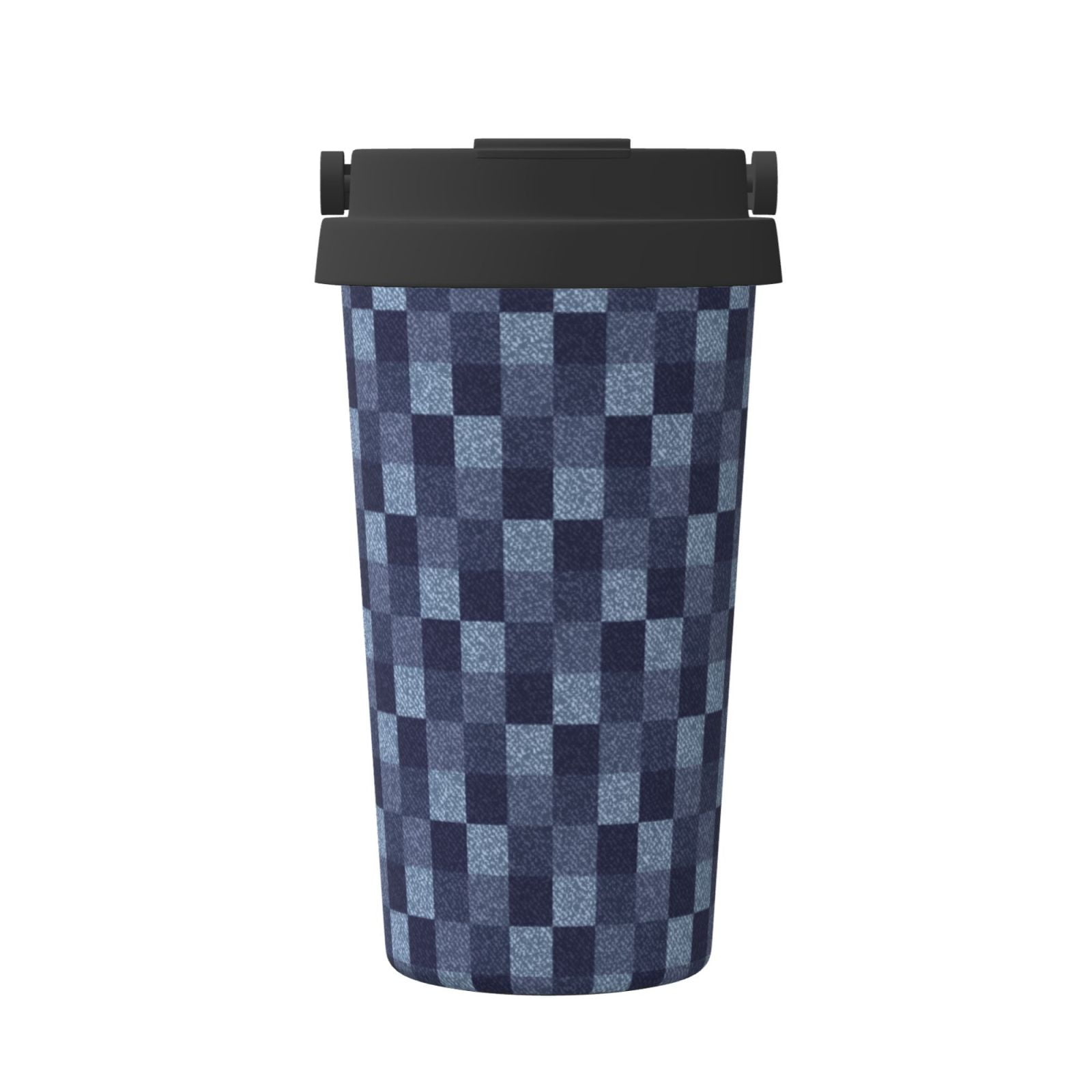 Balery Blue Gingham Buffalo Check Pattern Insulated Coffee Travel Mug ...