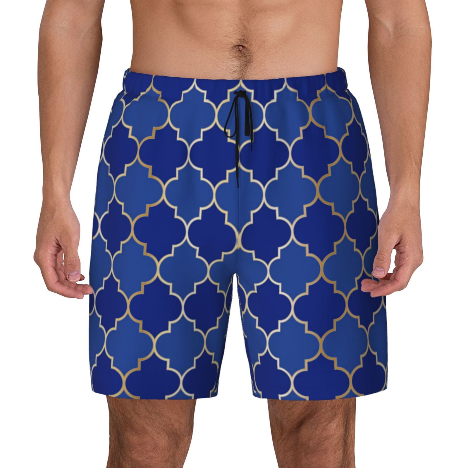 Balery Blue Gold Grid Lantern Shapes Mens Swim Trunks Swim Shorts for Men Quick Dry Inseam Beach ...