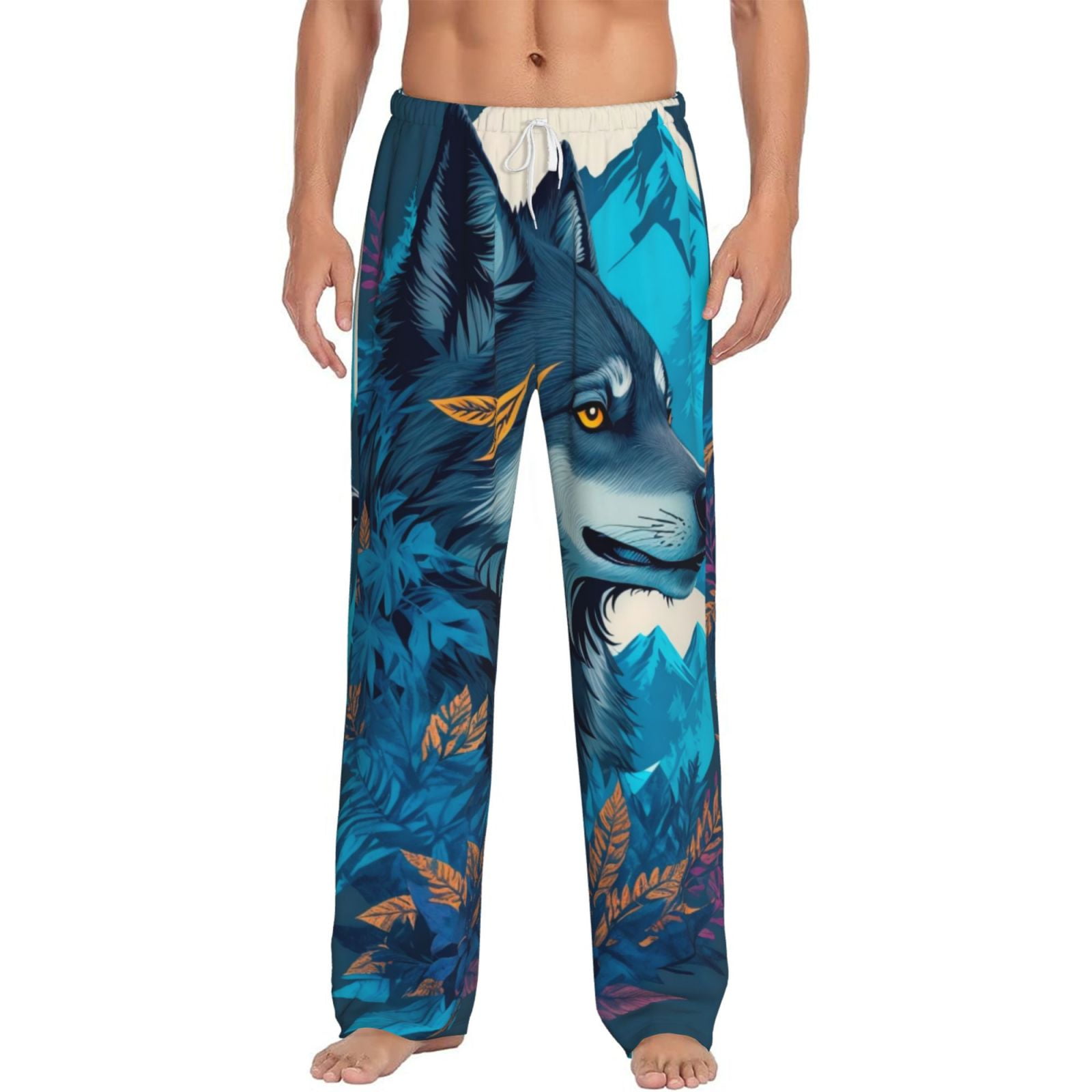 Balery Blue Iceberg Leaf Wolf print Men's Pajama Pants,Ultra ...