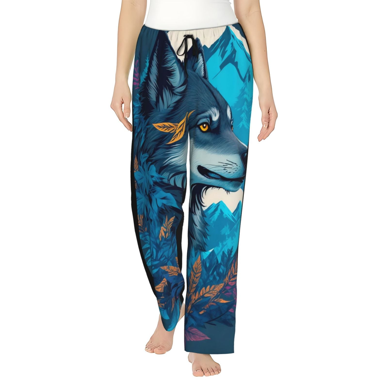 Balery Blue Iceberg Leaf Wolf print Women's Pajama Pants,Ultra ...