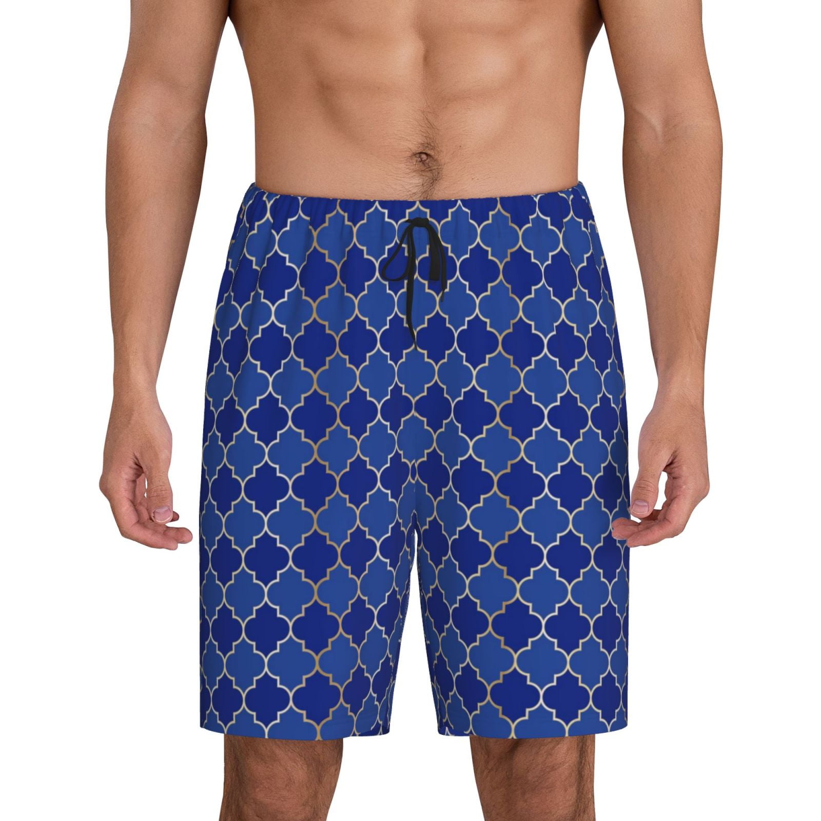 Balery Blue Lantern Shapes Men's Cotton Knit Pajama Shorts Waistband ...