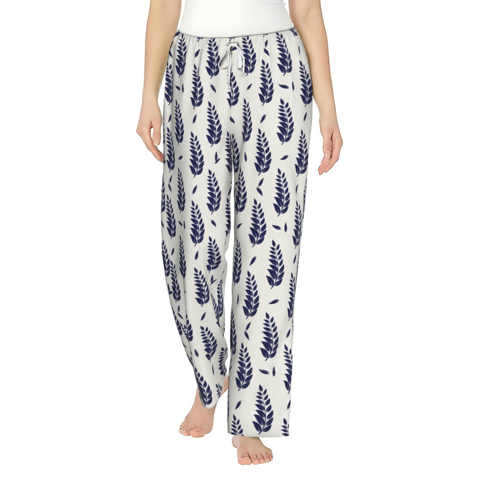 Balery Blue Leaves print Women's Pajama Pants,Ultra Lightweight Pjs ...