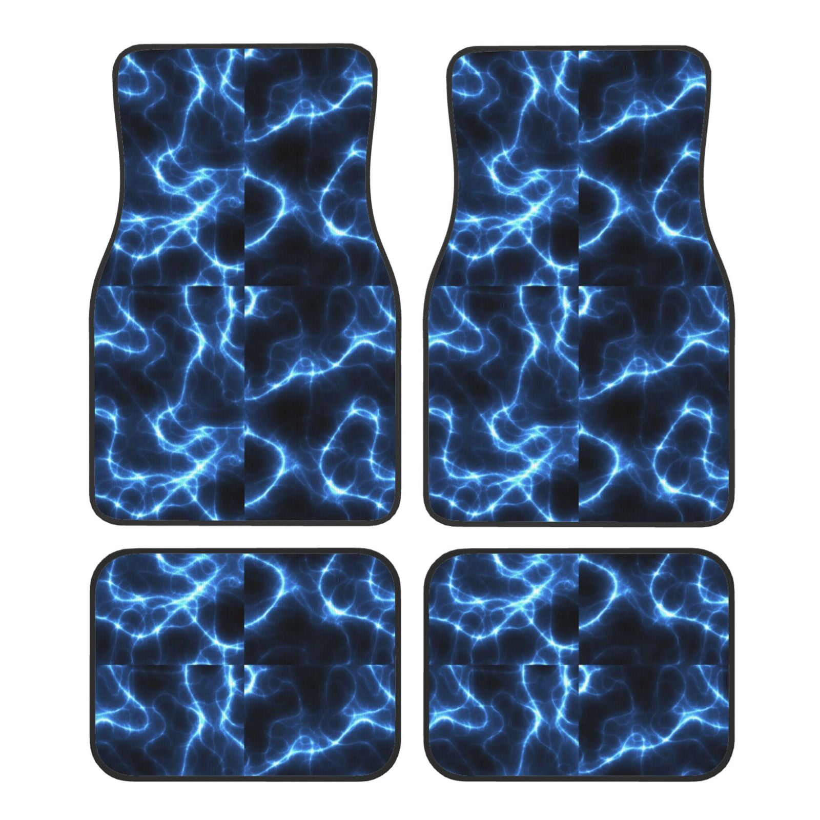 Balery Blue Lightning Pattern 4-Piece Floor Mats, Heavy-Duty Rubber ...
