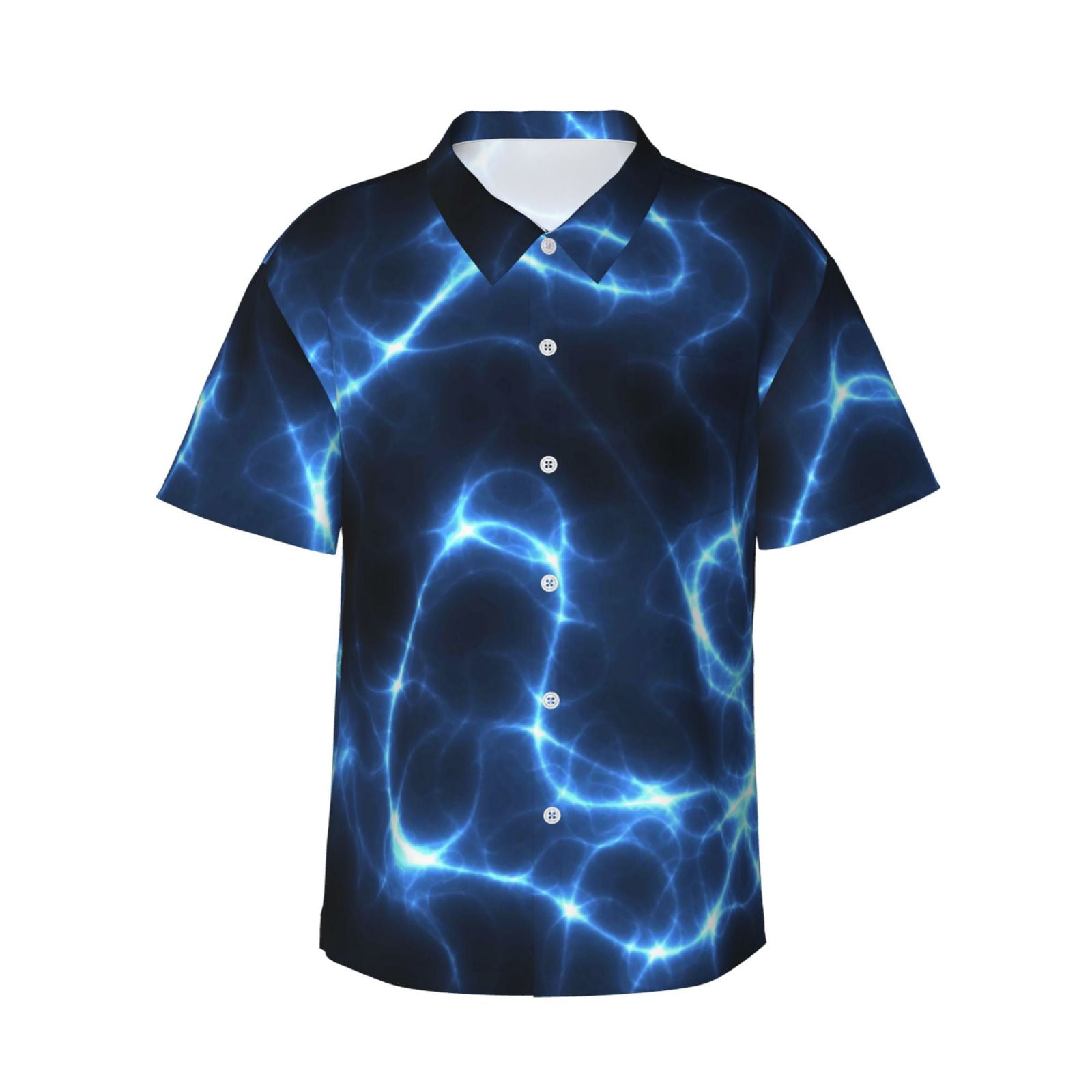 Balery Blue Lightning Print Men's Hawaiian Shirts Short Sleeve Beach ...