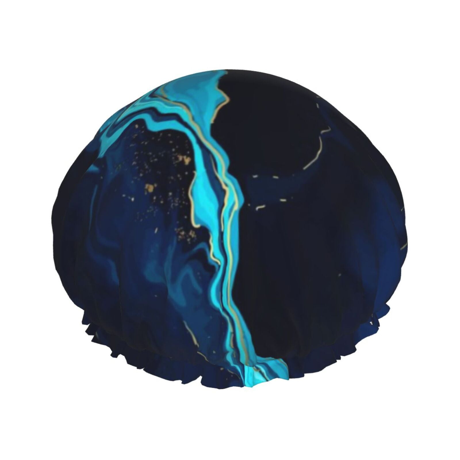 Balery Blue Marble And Gold Shower Caps, Double Layer Waterproof Shower ...