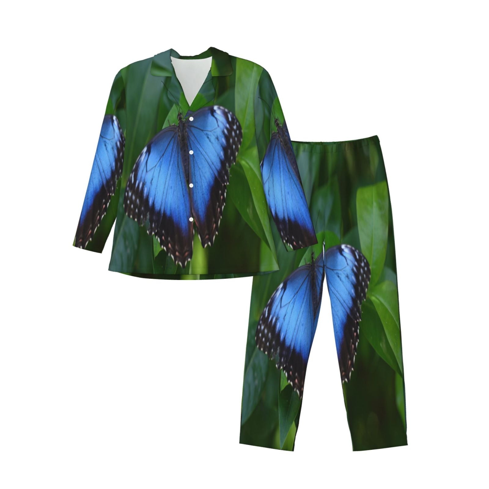 Balery Blue Morpho butterfly Pattern Pajama Sets for Men Long Sleeve 2 ...